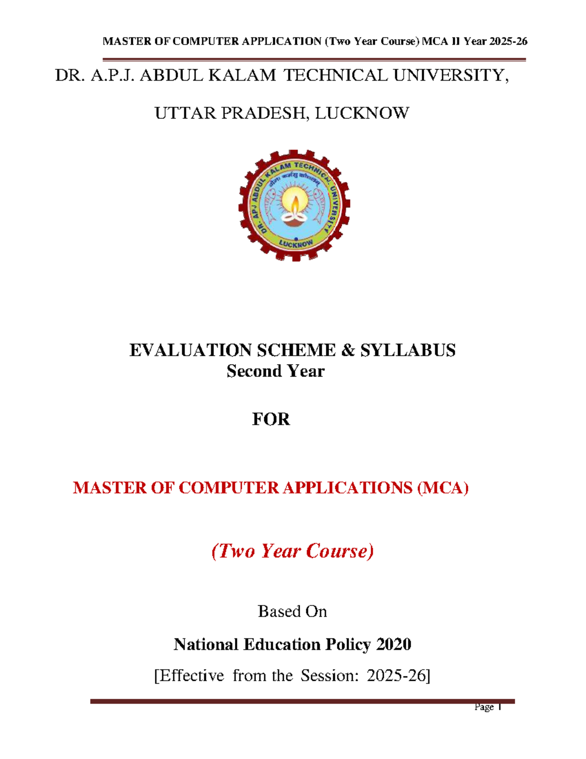 MCA II Year Syllabus 2025-26: Comprehensive Course Overview - Studocu