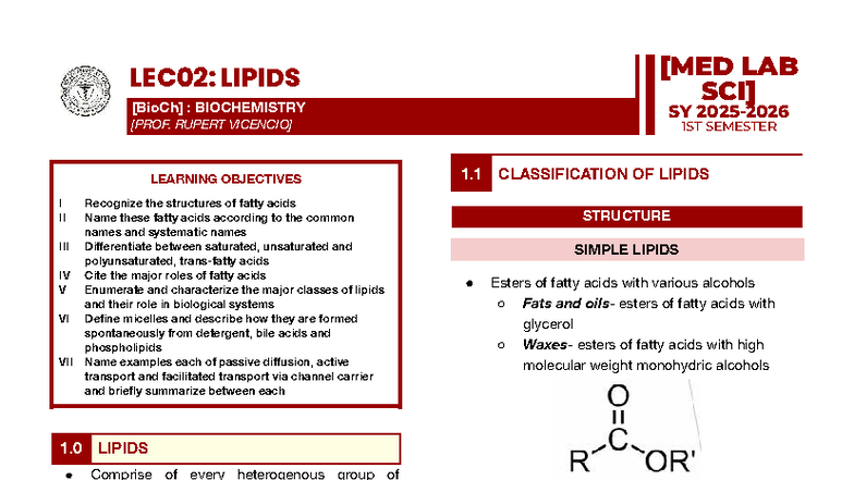 LAB LEC02: Lipids and Their Biological Roles - Biochem Finals Notes ...