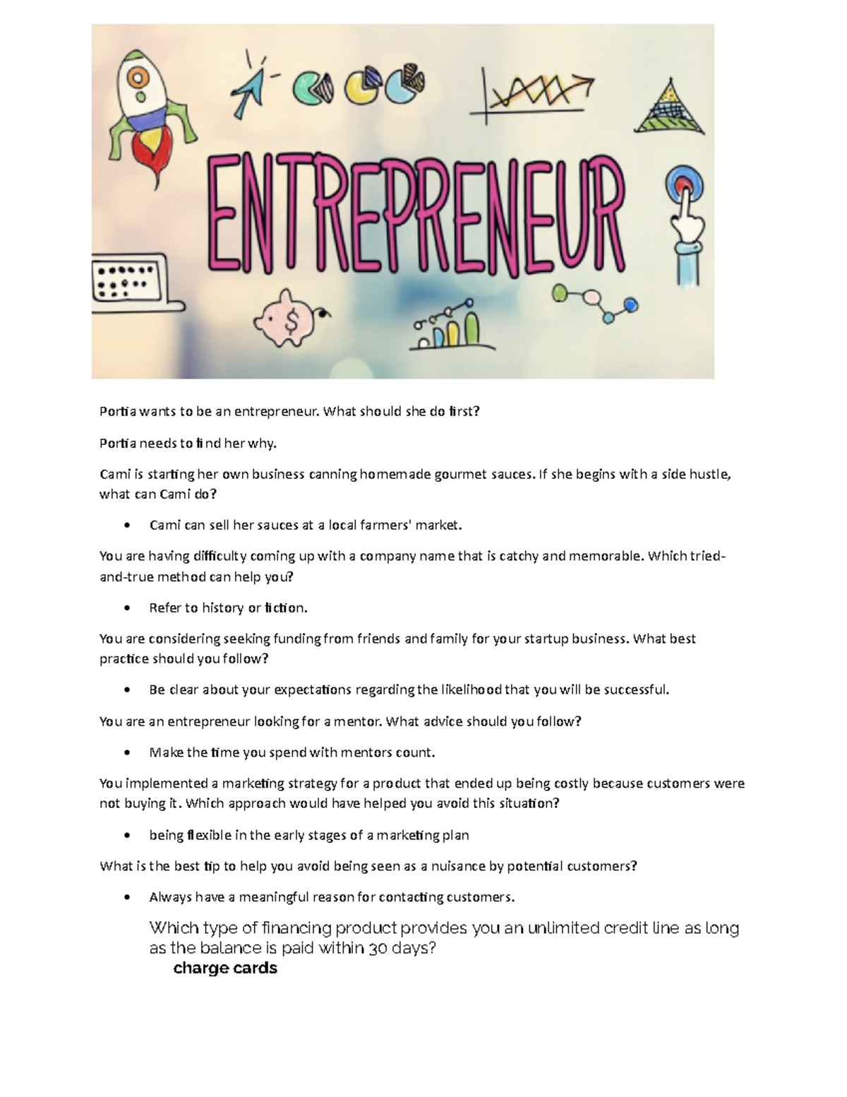 Entrepreneurship Quiz Answers (Course Code: ENTR 101) - Studocu