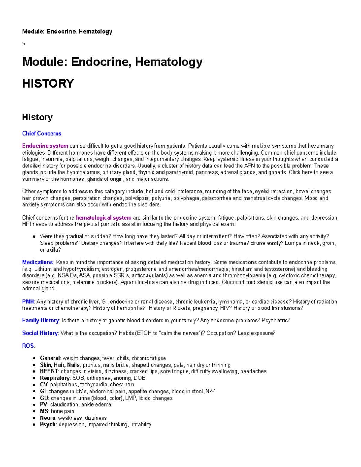 Endocrine & Hematology Assessment: Comprehensive Overview for APN ...