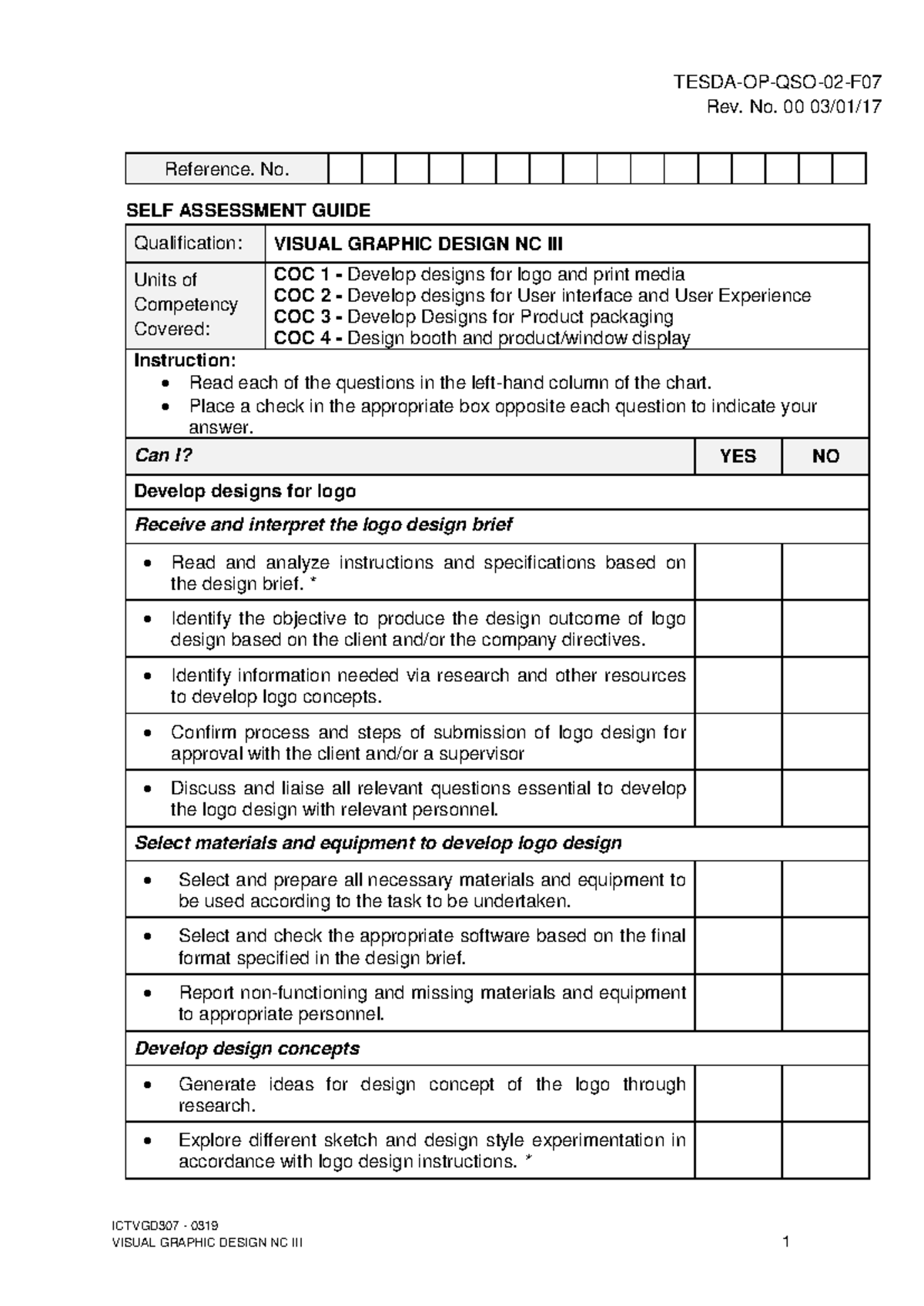 Assessment Guide for Visual Graphic Design NC III: Self Assessment ...