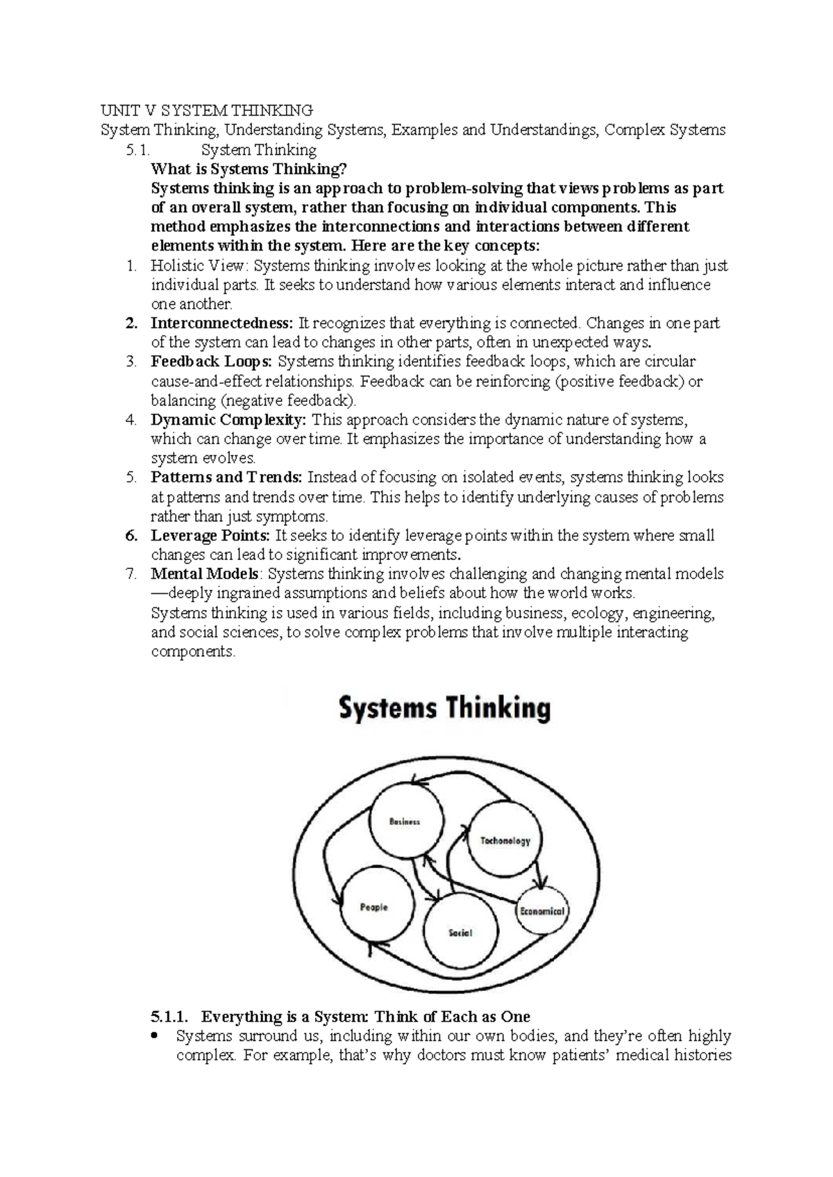 UNIT V: System Thinking - Key Concepts and Applications - Studocu
