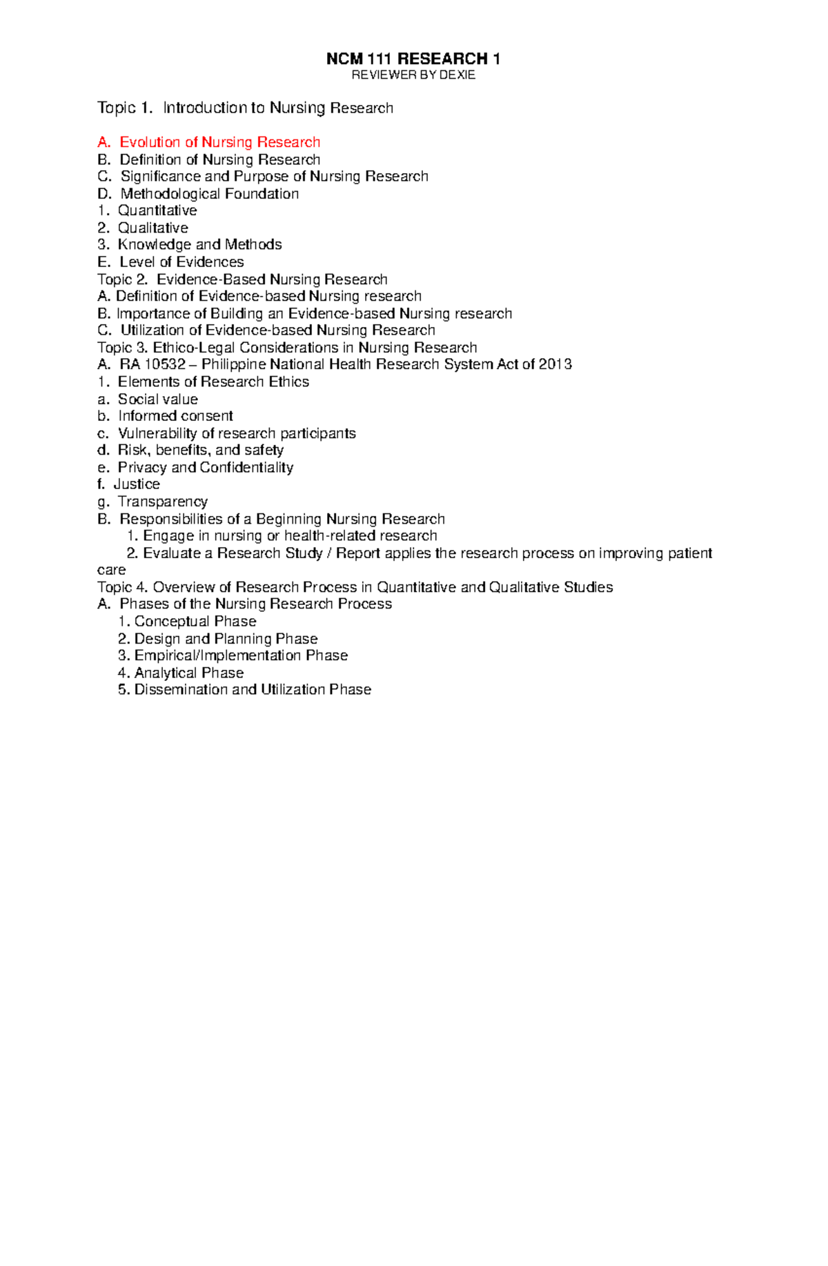 NCM 111 - Research 1: Comprehensive Reviewer on Nursing Research - Studocu