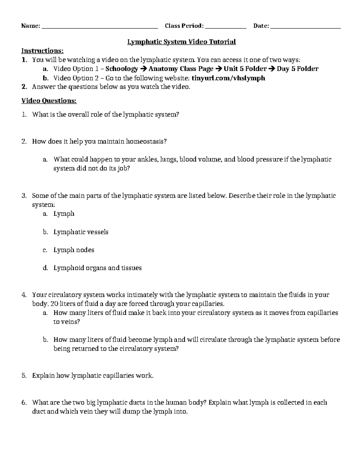 Lymphatic System Video Tutorial Instructions (24-25) - Studocu