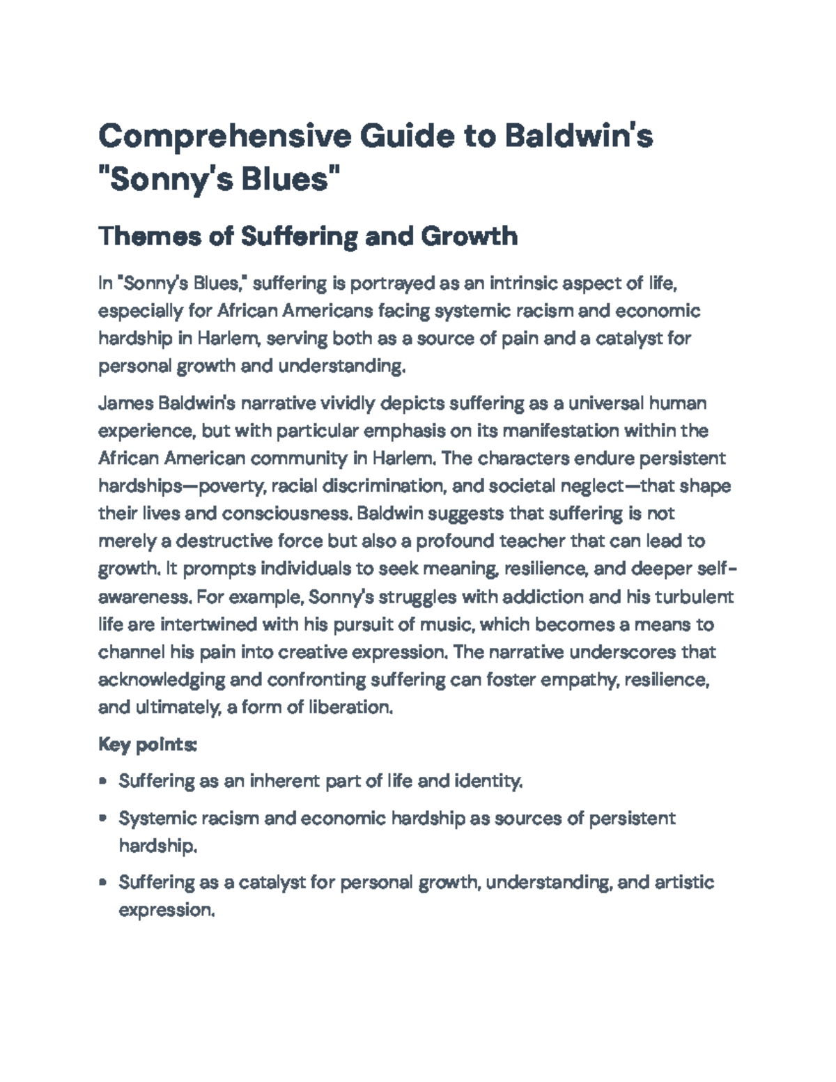 Comprehensive Analysis of Suffering and Growth in Baldwin's "Sonny's ...