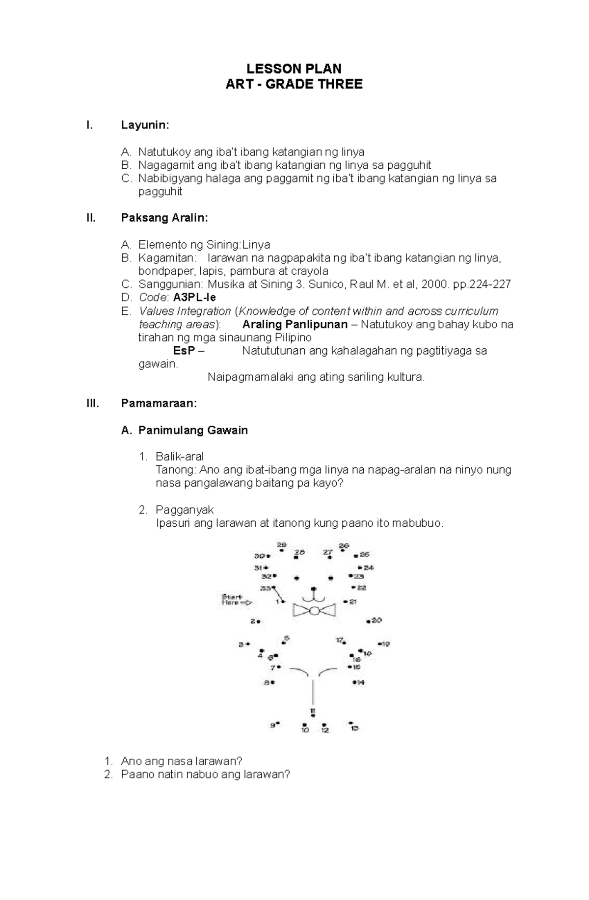 Drawing-Linya - Teaching Arts in Elementary Grades-Practical (Lesson ...