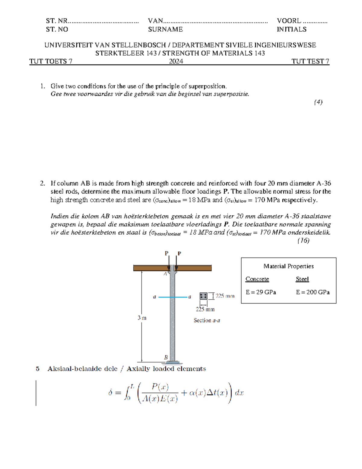 Tut Test 07 2024 - Strength of Materials 143 - Studocu