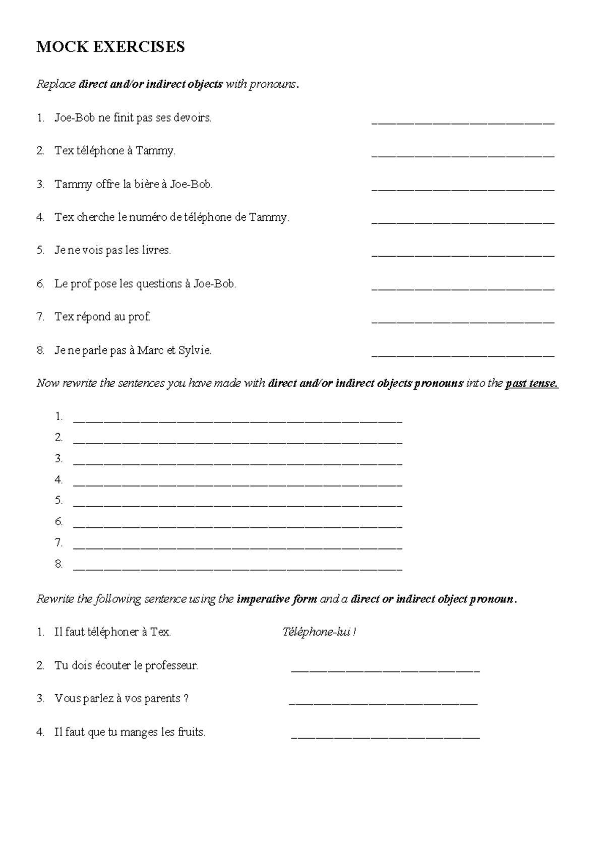 Pronouns, Past Tense & Imperative Exercises - Studocu