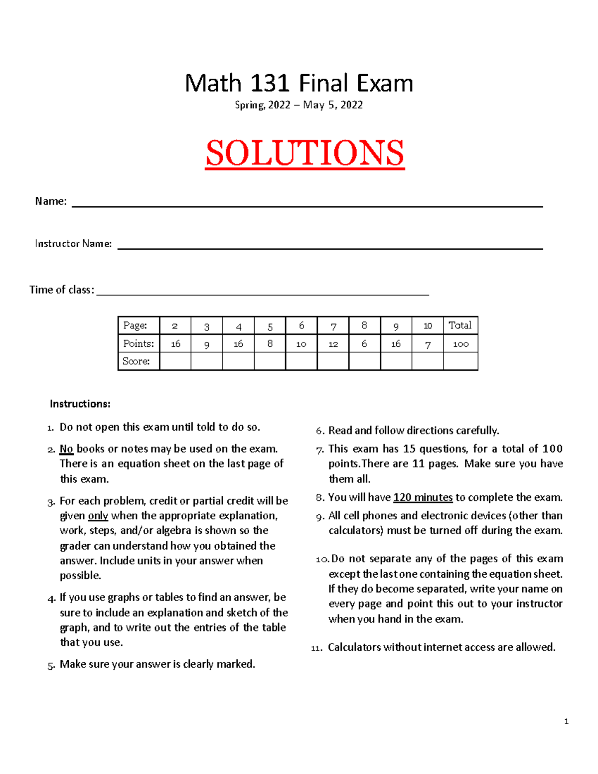MATH 131 Final Exam Spring 2022 Solutions Key - Studocu