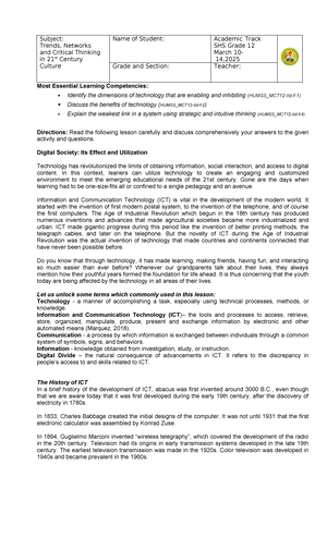 TNCT Activity Sheet March 3 72025 - Most Essential Learning ...