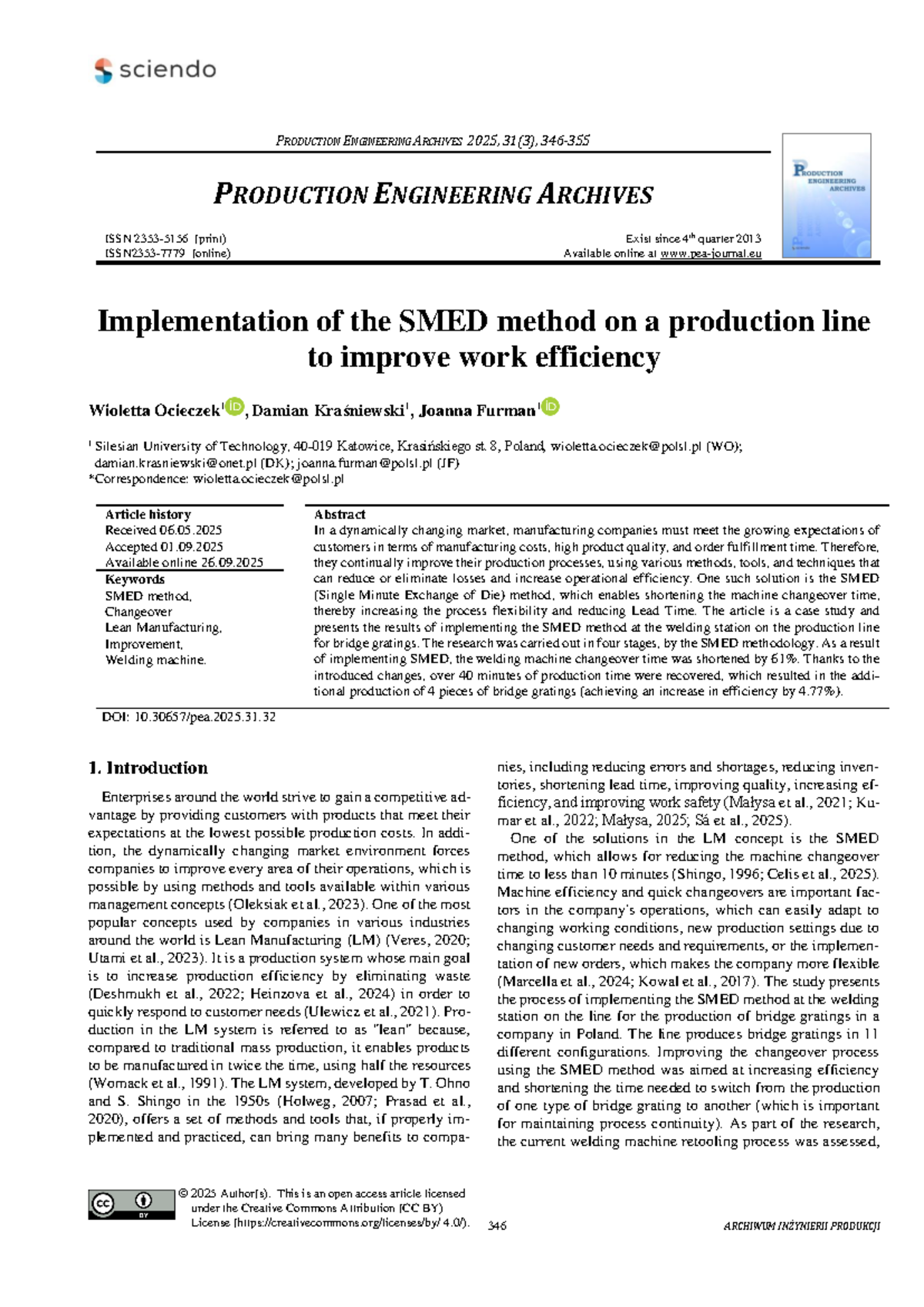Implementation of the SMED Method in Production Line Efficiency (ENG ...
