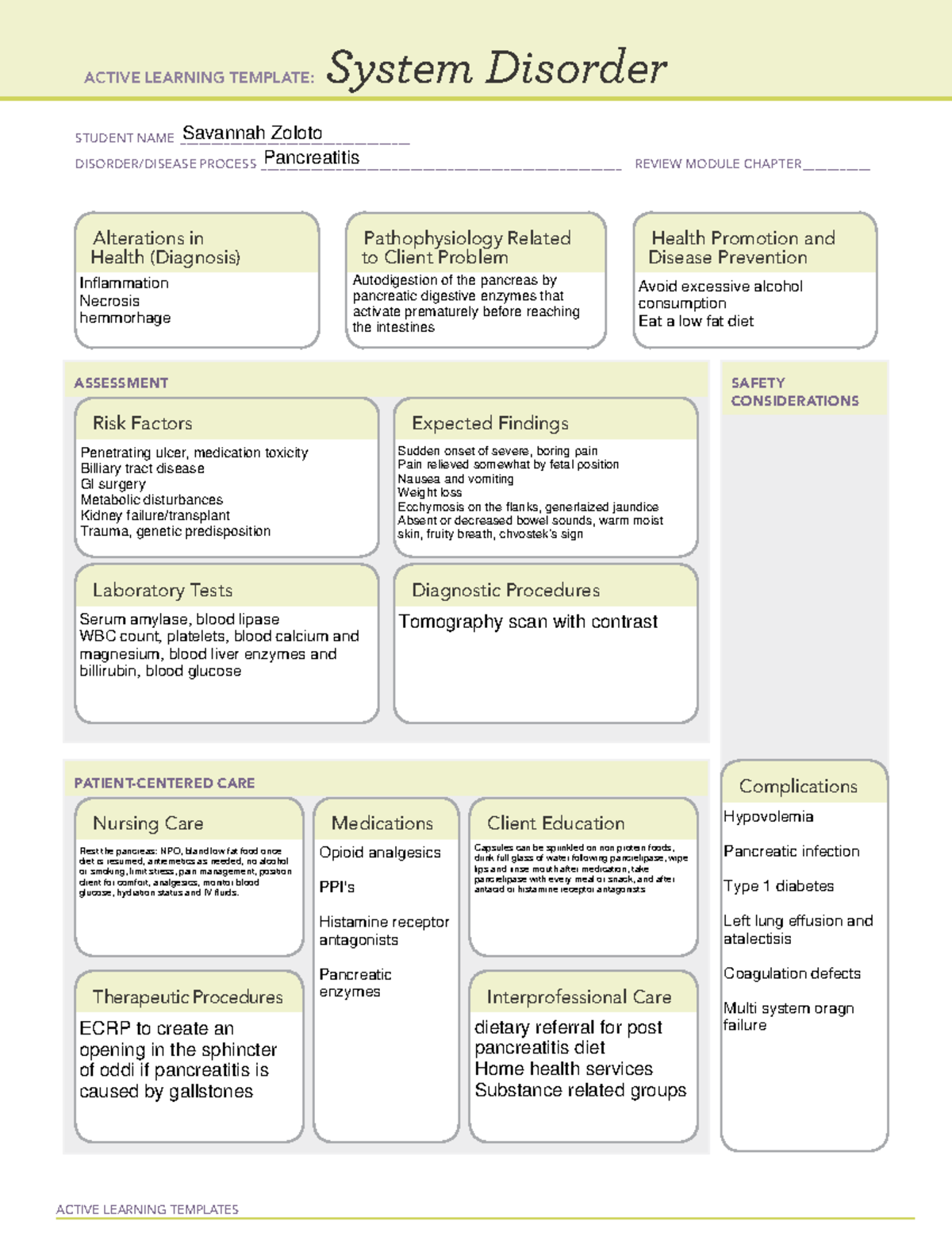 ATI Active Learning Template Pancreatitis - ACTIVE LEARNING TEMPLATES ...