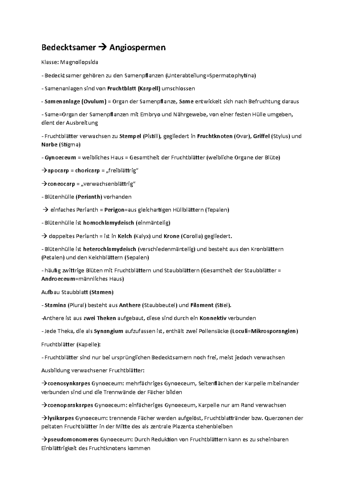 Einführung Bedecktsamer - Bedecktsamer Angiospermen Klasse ...