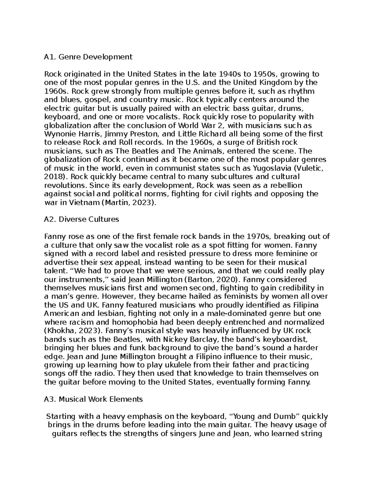 Task 3: Music Genre Development and Cultural Impact - D629 - Studocu