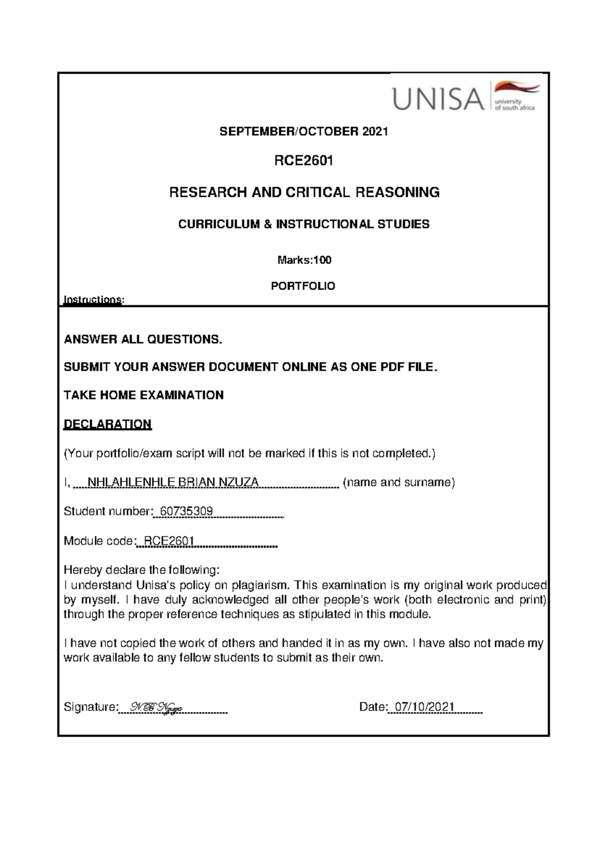 RCE2601 Assignment 2: Action Research on Overcrowded Classrooms - Studocu