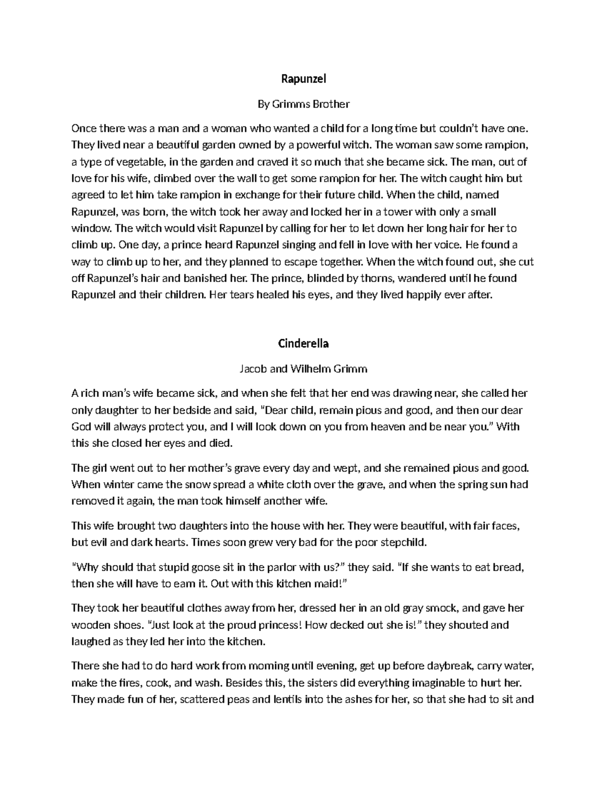 Rapunzel - Rapunzel By Grimms Brother Once there was a man and a woman ...