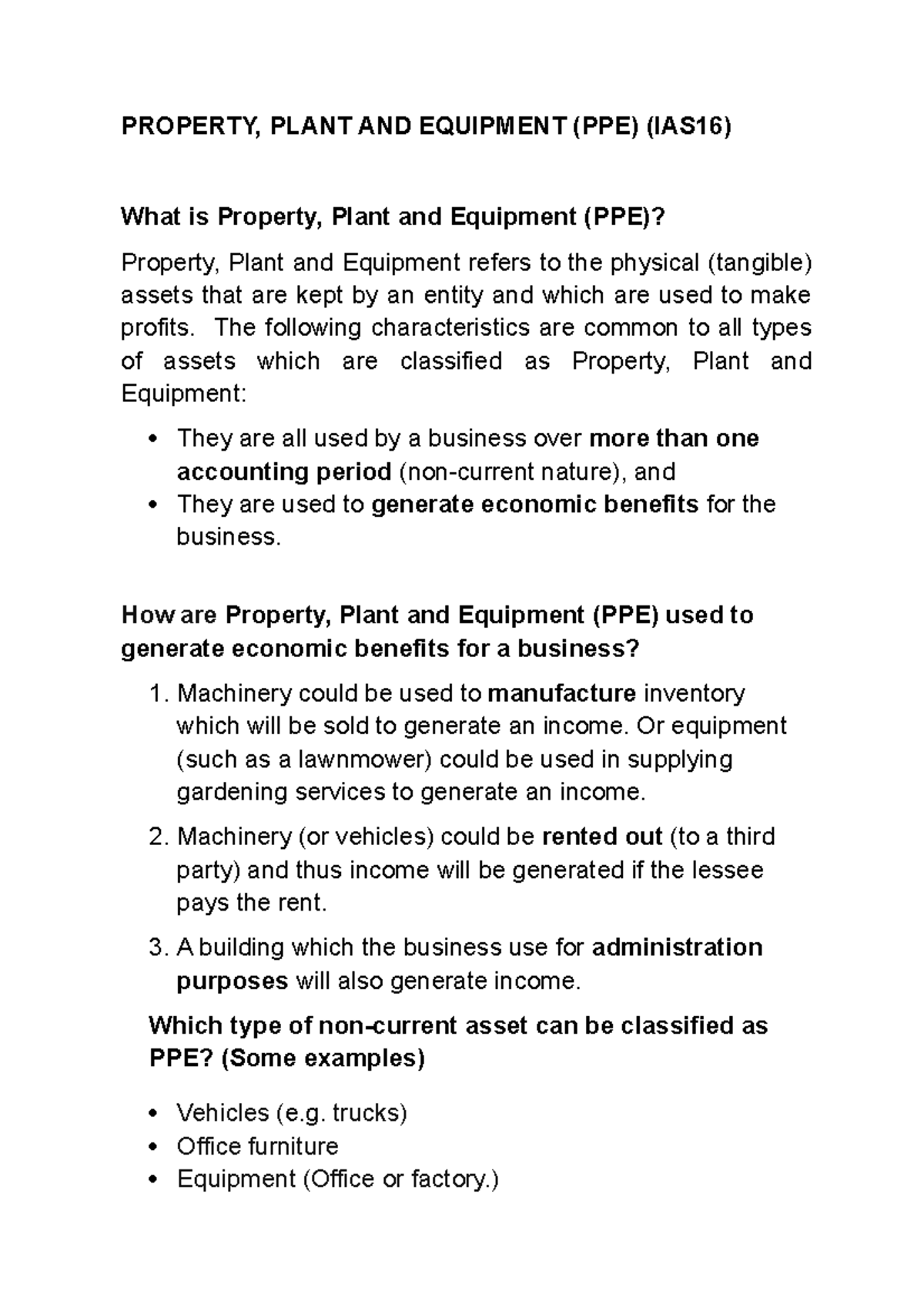PPE Notes for FA1 - Understanding Property, Plant, and Equipment - Studocu