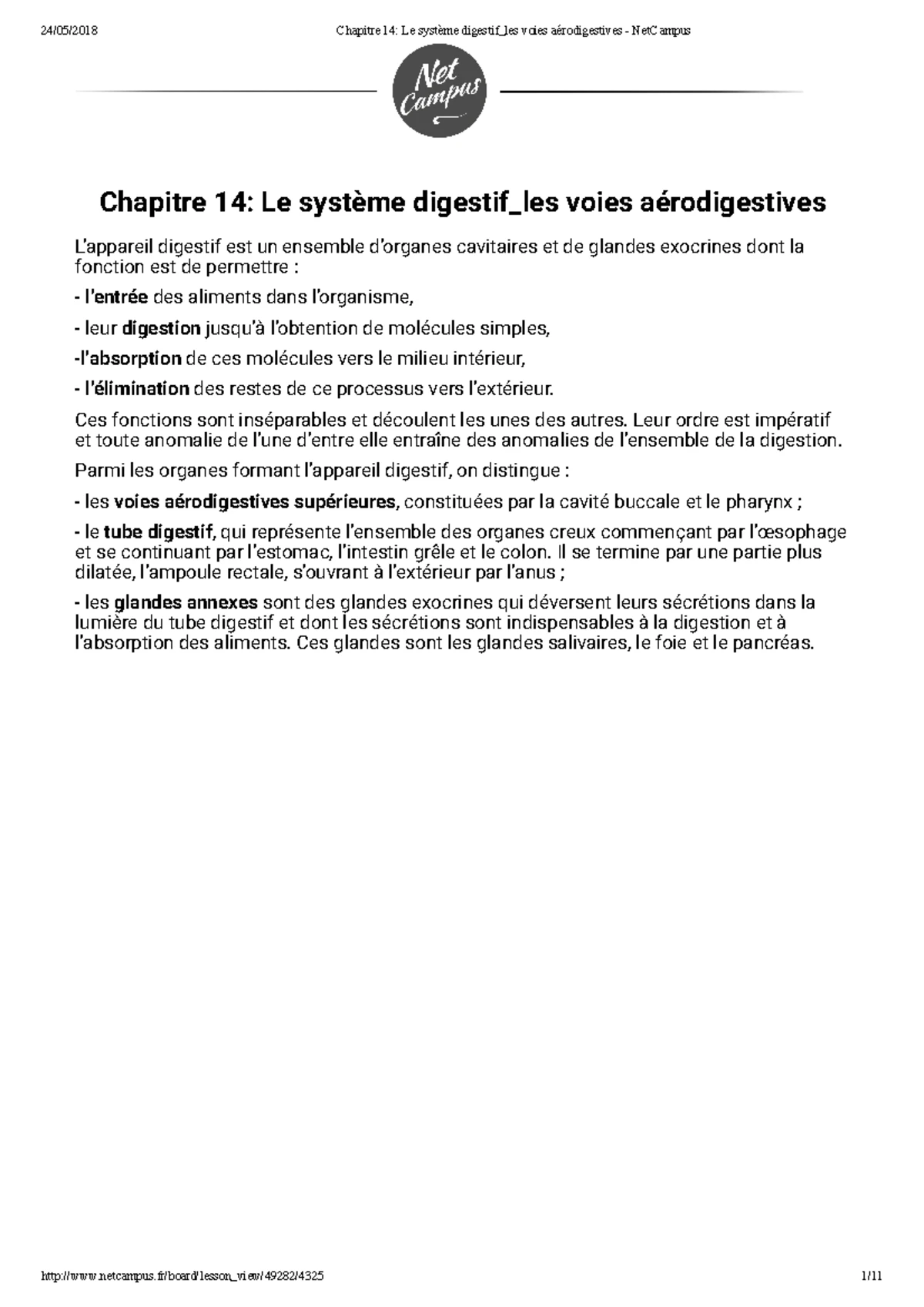 Chapitre 16 Le système digestif les organes annexes - Chapitre 16: Le ...