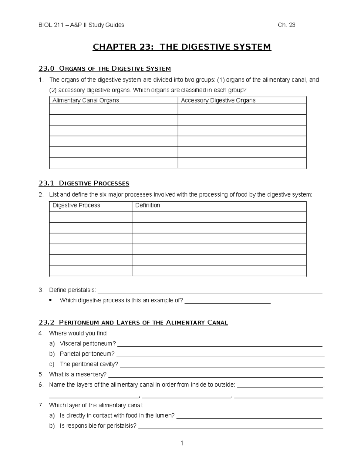 BIOL 211 – A&P II Study Guide: Chapter 23 on the Digestive System ...