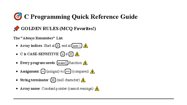 CS201 - Midterm C Programming Quick Reference Guide - Studocu