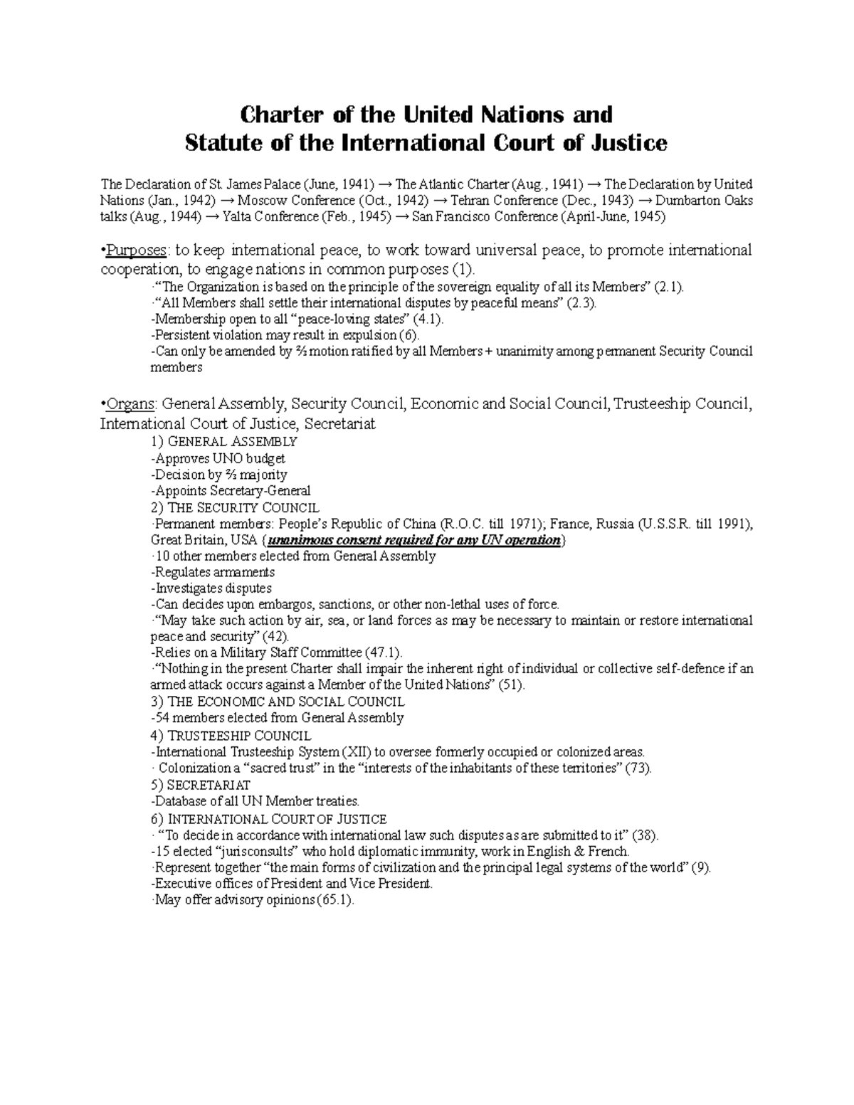 United Nations Charter - Charter of the United Nations and Statute of ...