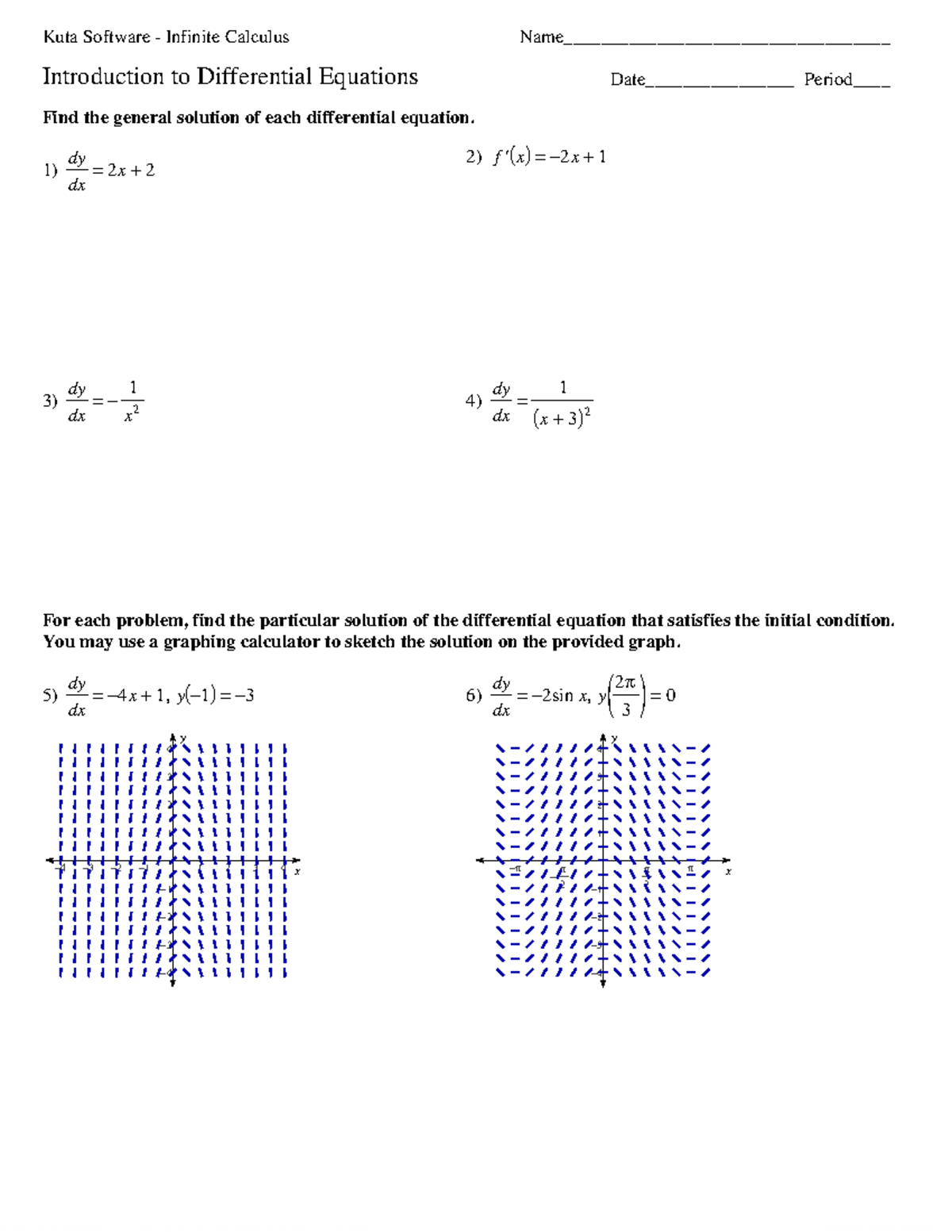 08 - Intro to Differential Equations Worksheet and Solutions - Studocu