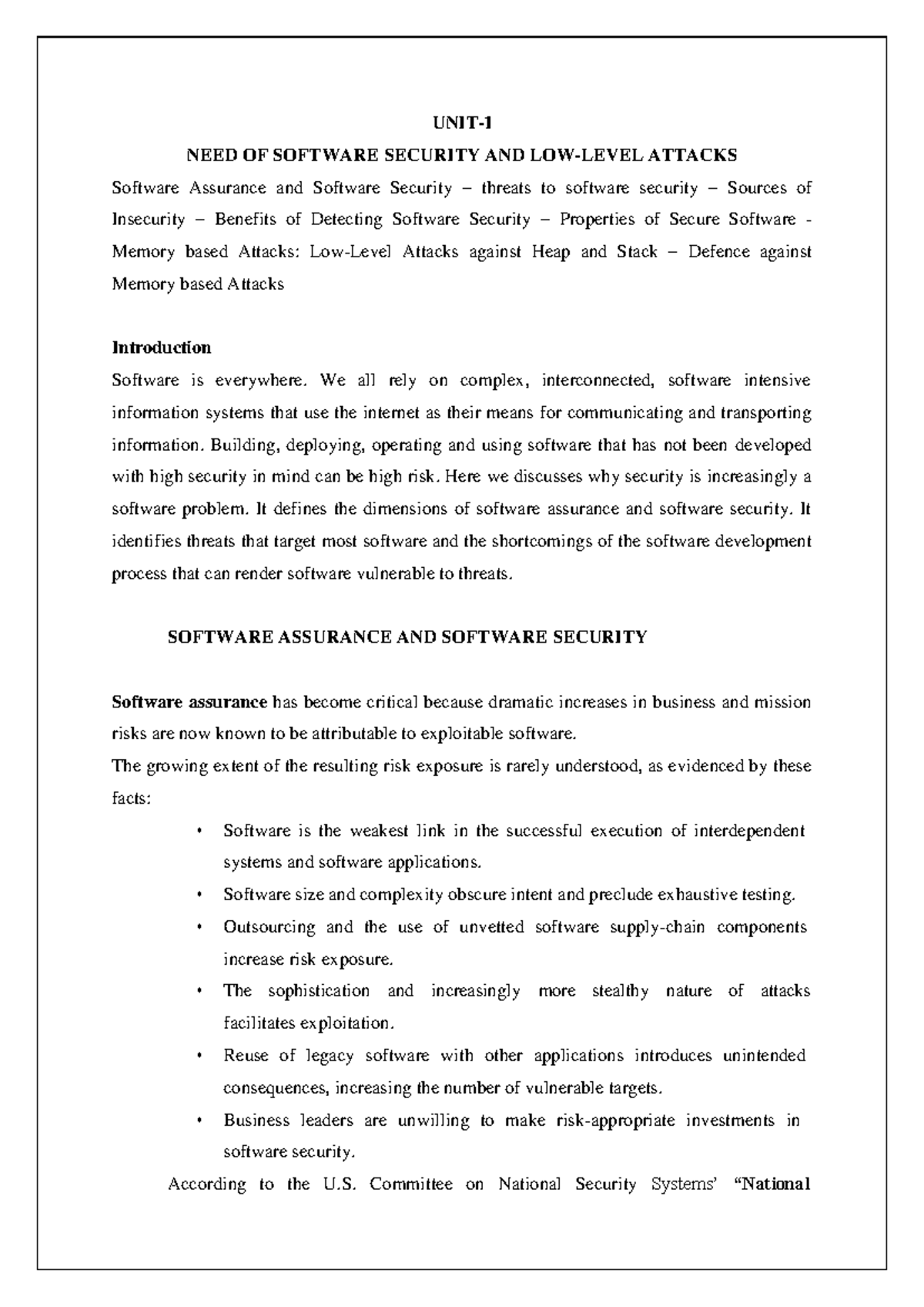 CB3591 Engineering Software Security: Low-Level Attacks & Defence Notes ...