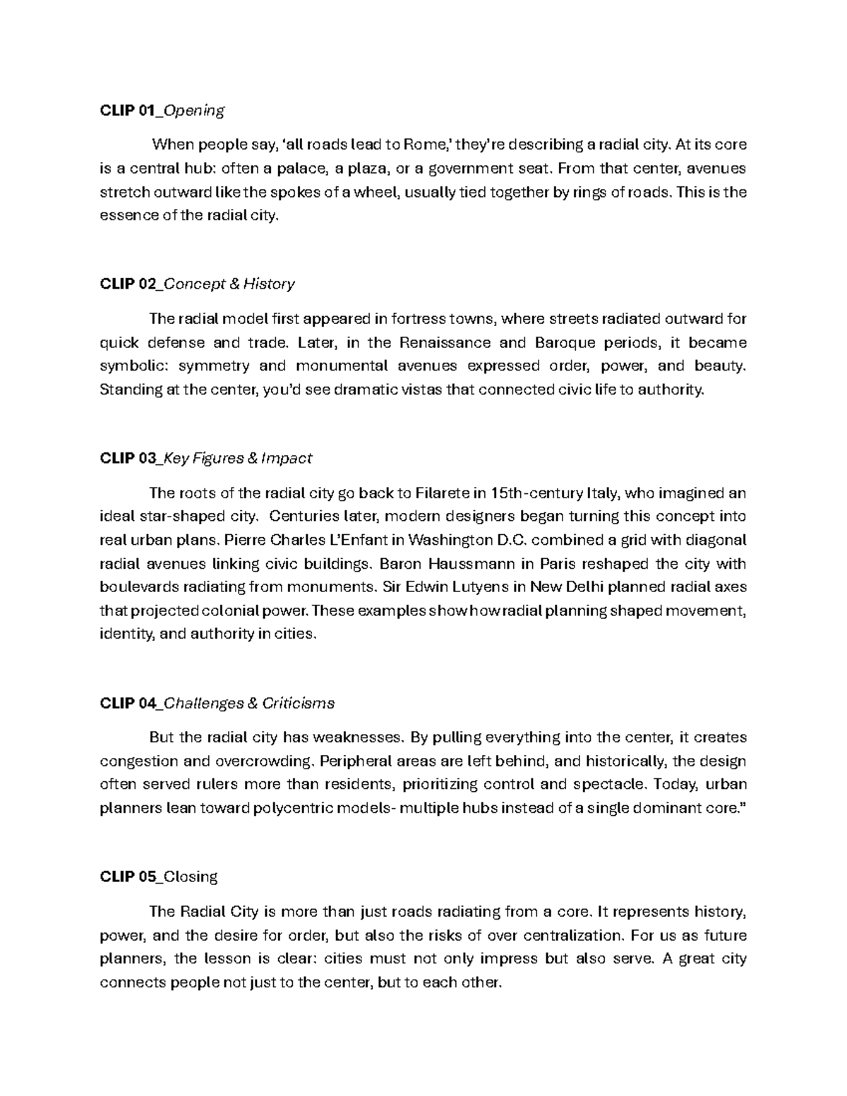 CLIP 01-05_Radial City Overview and Analysis (CLIP 01-05) - Studocu