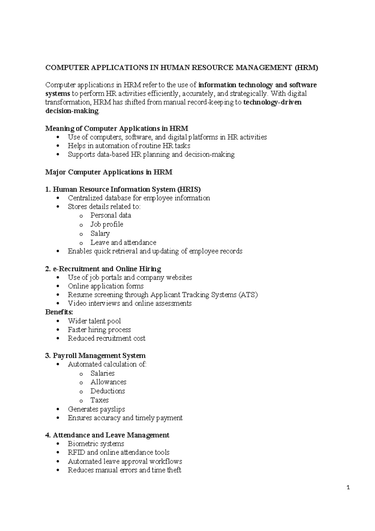COMPUTER APPLICATIONS IN HRM: M COM Module 1 Overview - Studocu