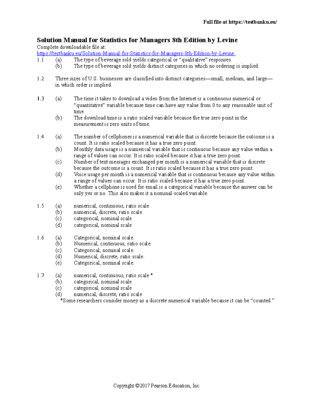 Solution Manual: Stats for Managers 8th Ed. by Levine (379995917) - Studocu