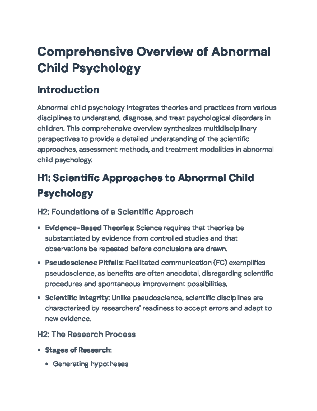 Comprehensive Overview of Abnormal Child Psychology for PSY 301 ...