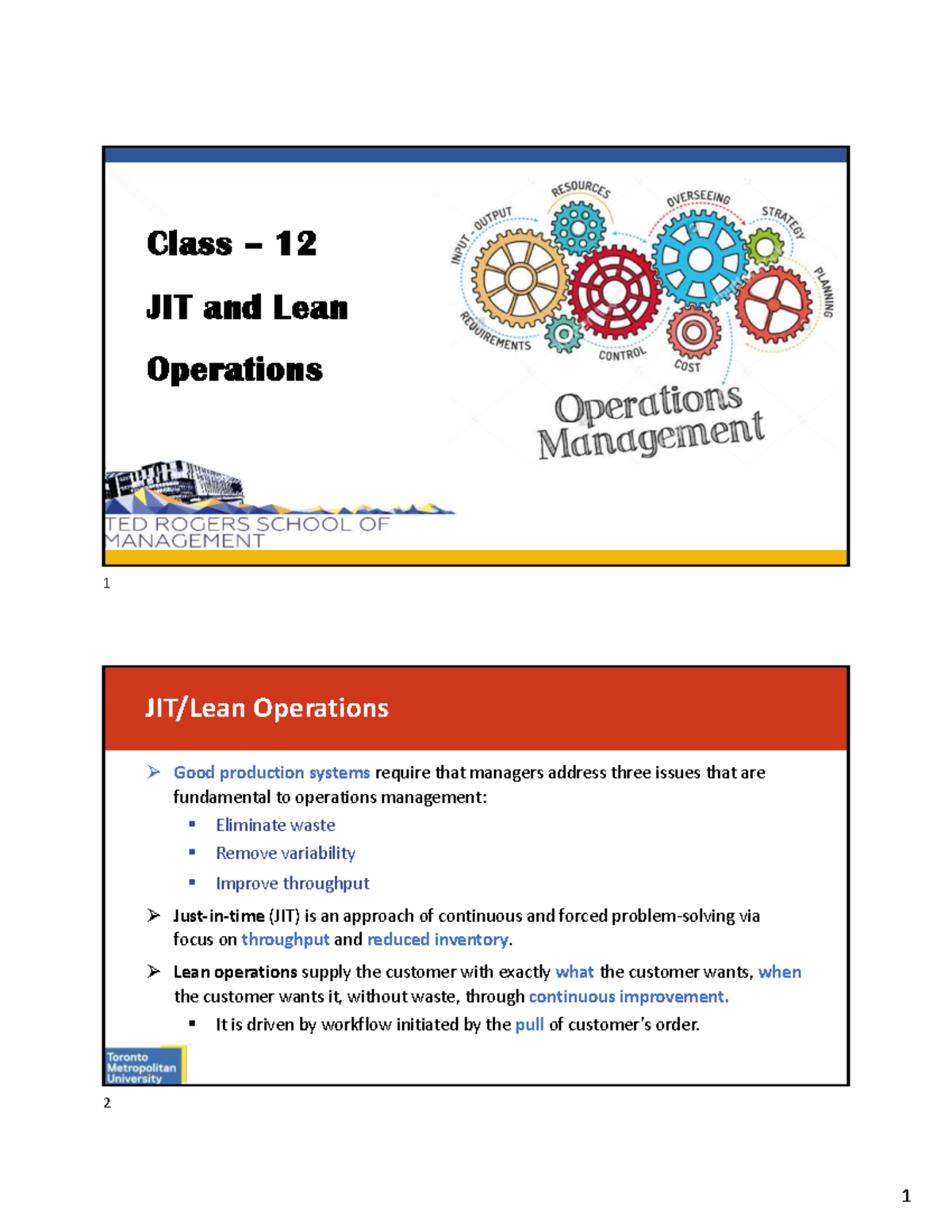 Class 12 Final Exam Notes on JIT and Lean Operations - Studocu