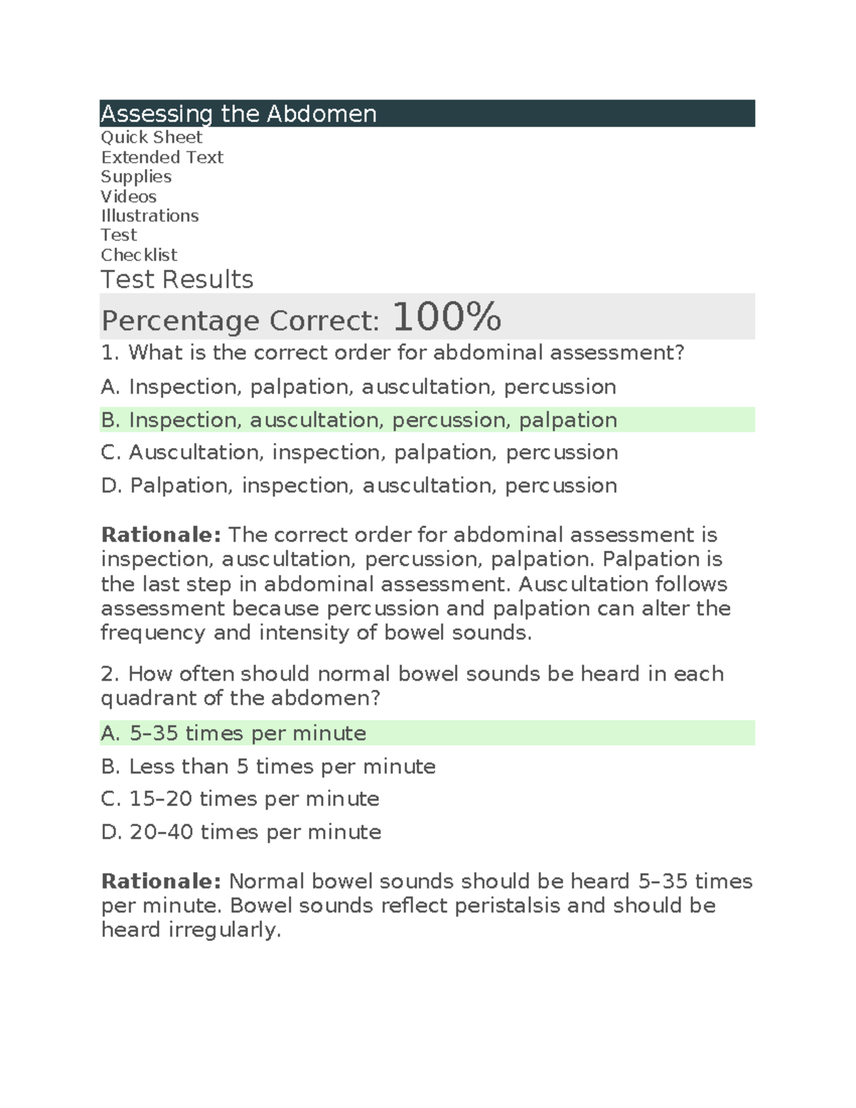 Abdominal Assessment Essentials: Quick Reference Guide - Studocu