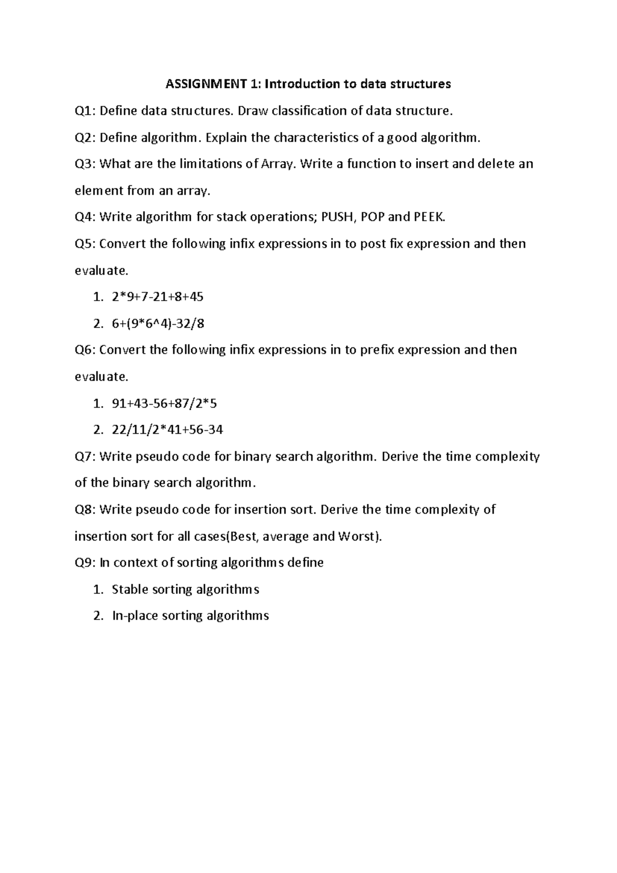 DSA 101: Assignment 1 - Data Structures & Algorithms Overview - Studocu