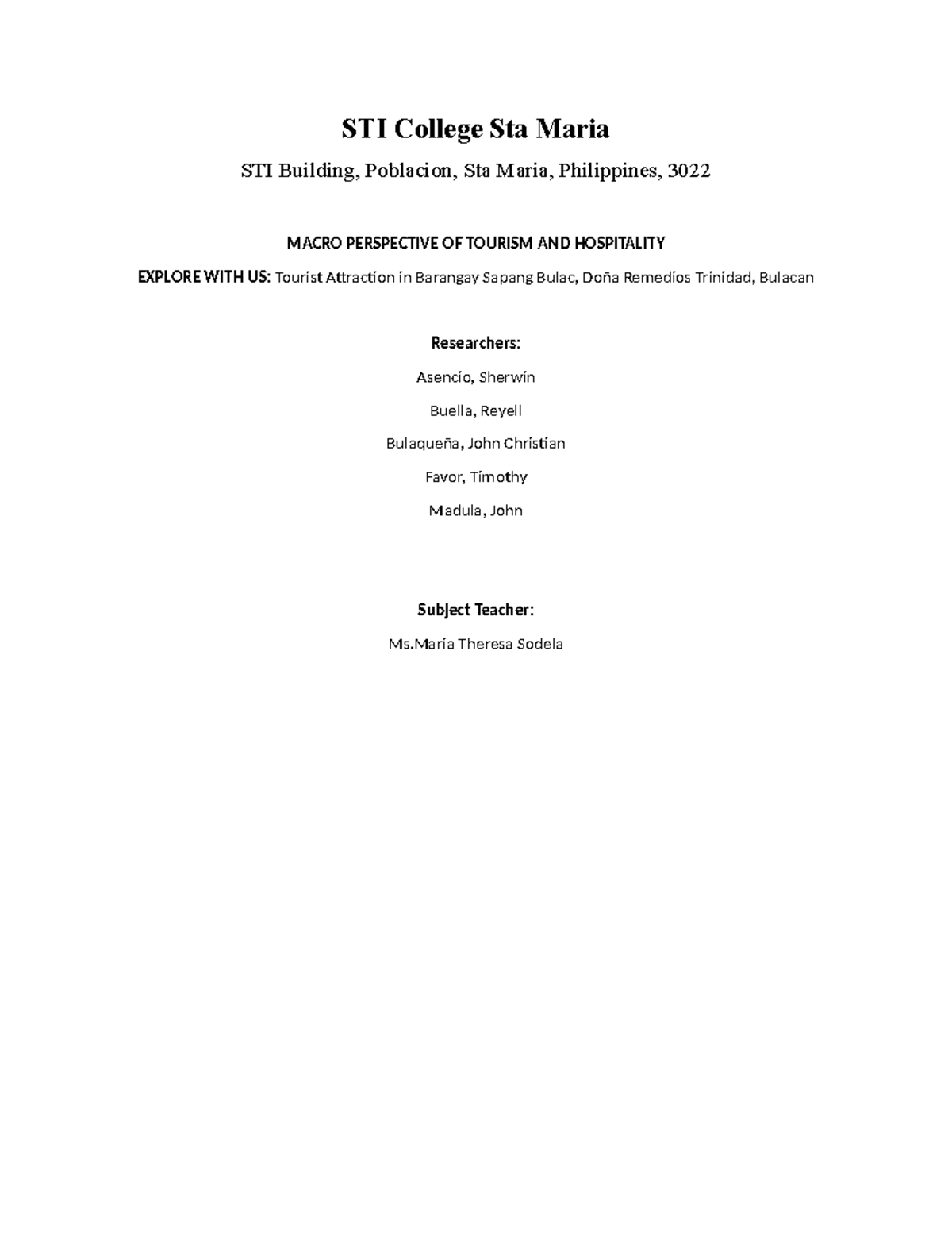 Group 6 TP - TOURIST ATTRACTION - STI College Sta Maria STI Building ...