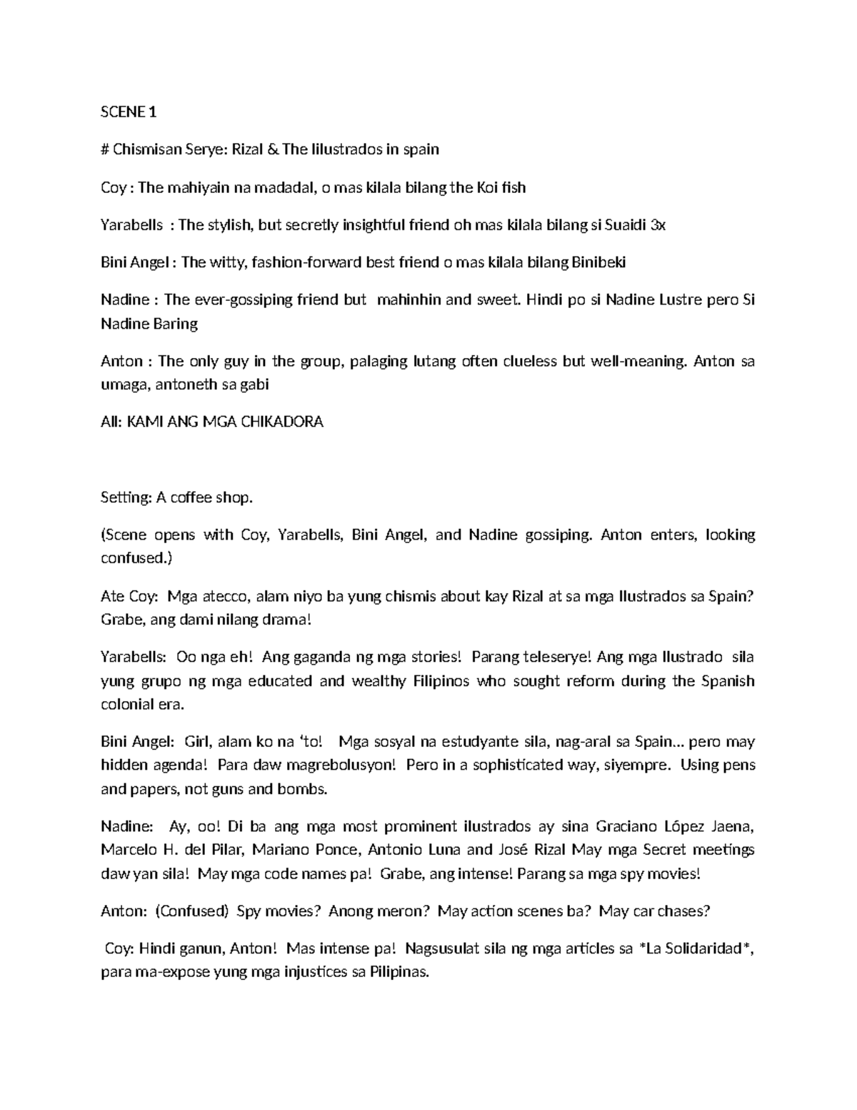 HIST 100 Roleplay Script: The Ilustrados and Rizal's Legacy - Studocu