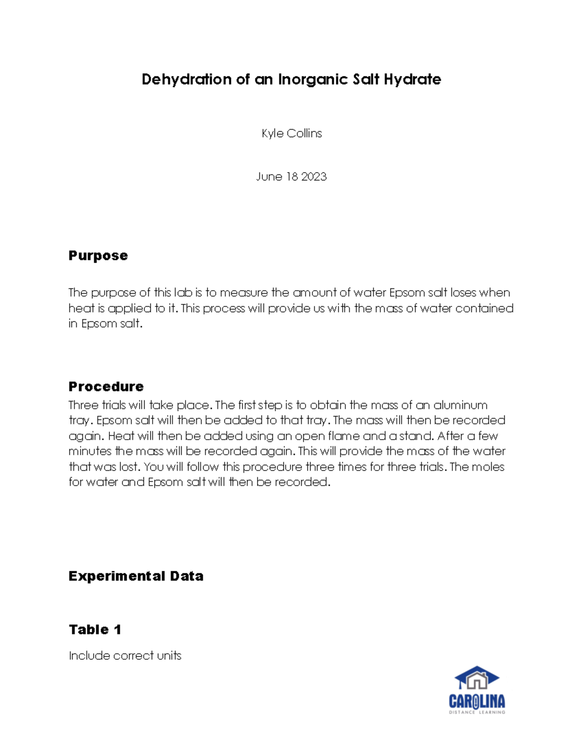 COlly M5 Lab Report: Dehydration of Epsom Salt Hydrate - Studocu