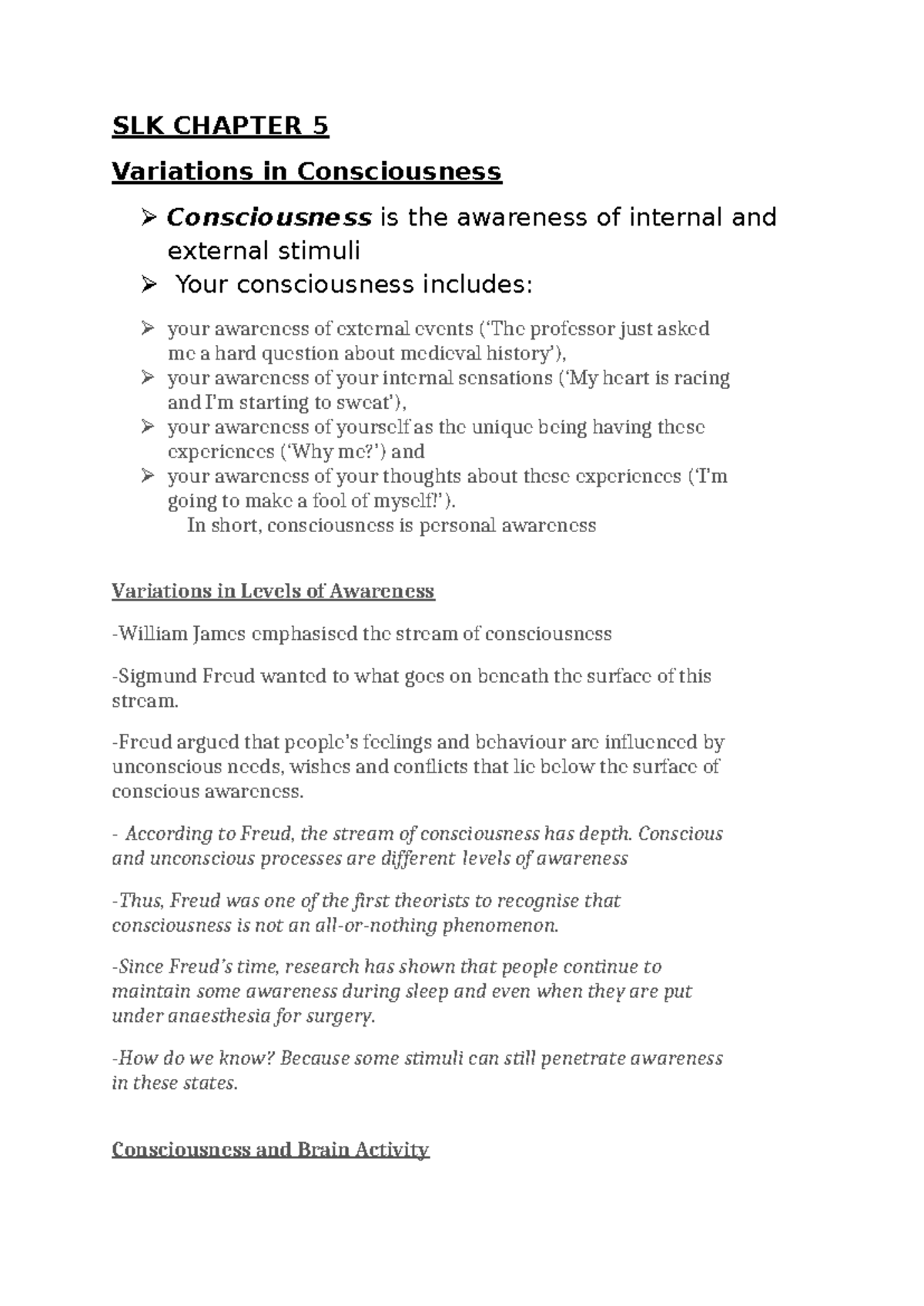 SLK CHAPTER 5: Variations in Consciousness and Sleep Patterns - Studocu