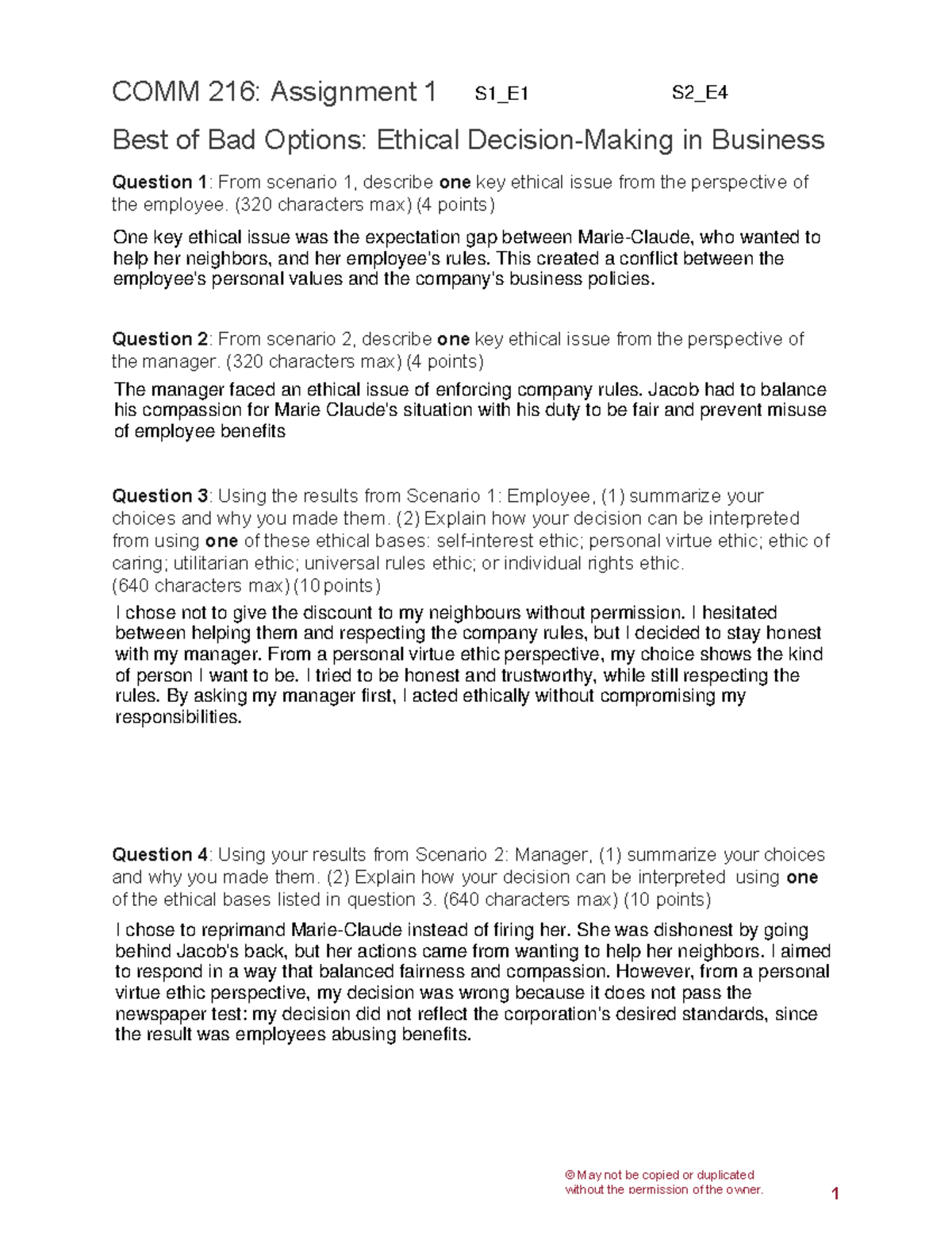 COMM 216: Assignment 1 - Best of Bad Options Analysis - Studocu