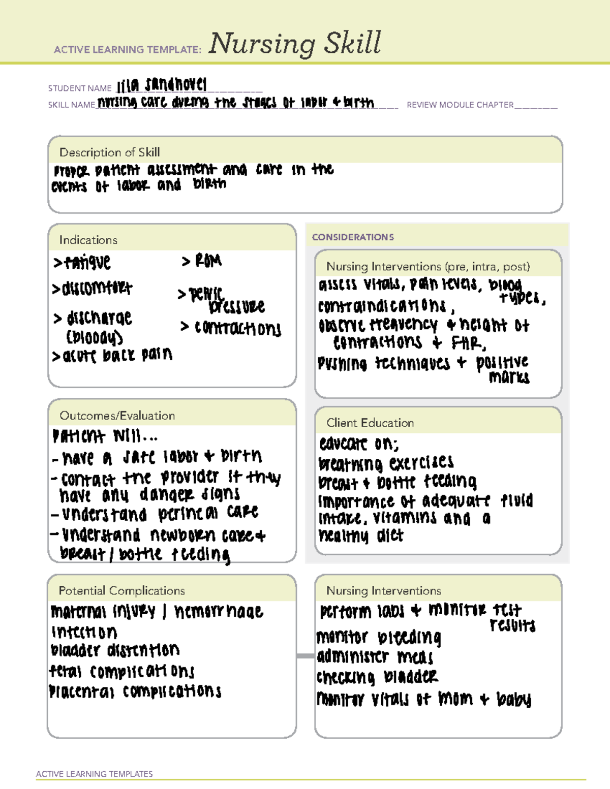 Nursing Skill Active Learning Template - ATI Guide for Labor Care - Studocu
