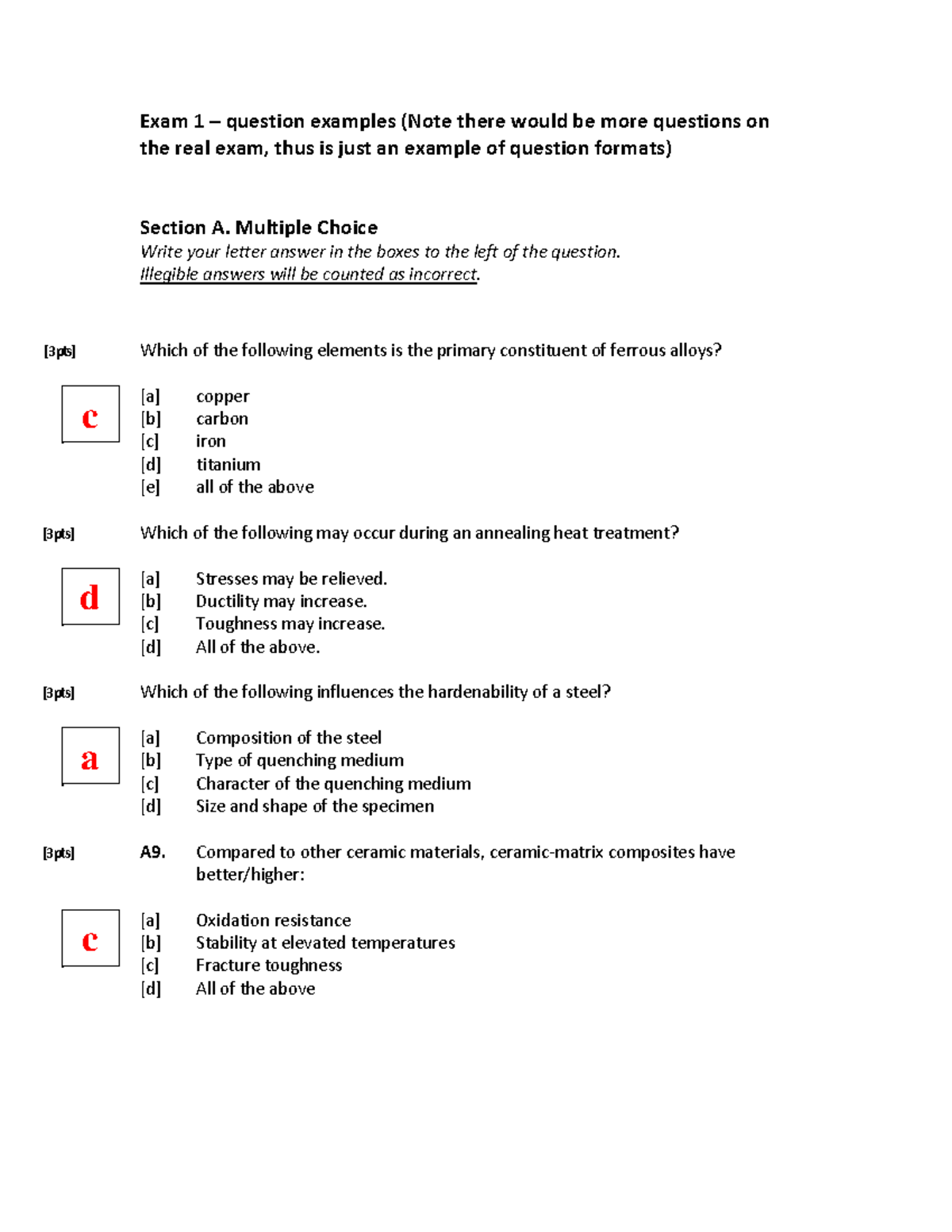 MTSE 3001 Exam 1 Question Examples - Studocu
