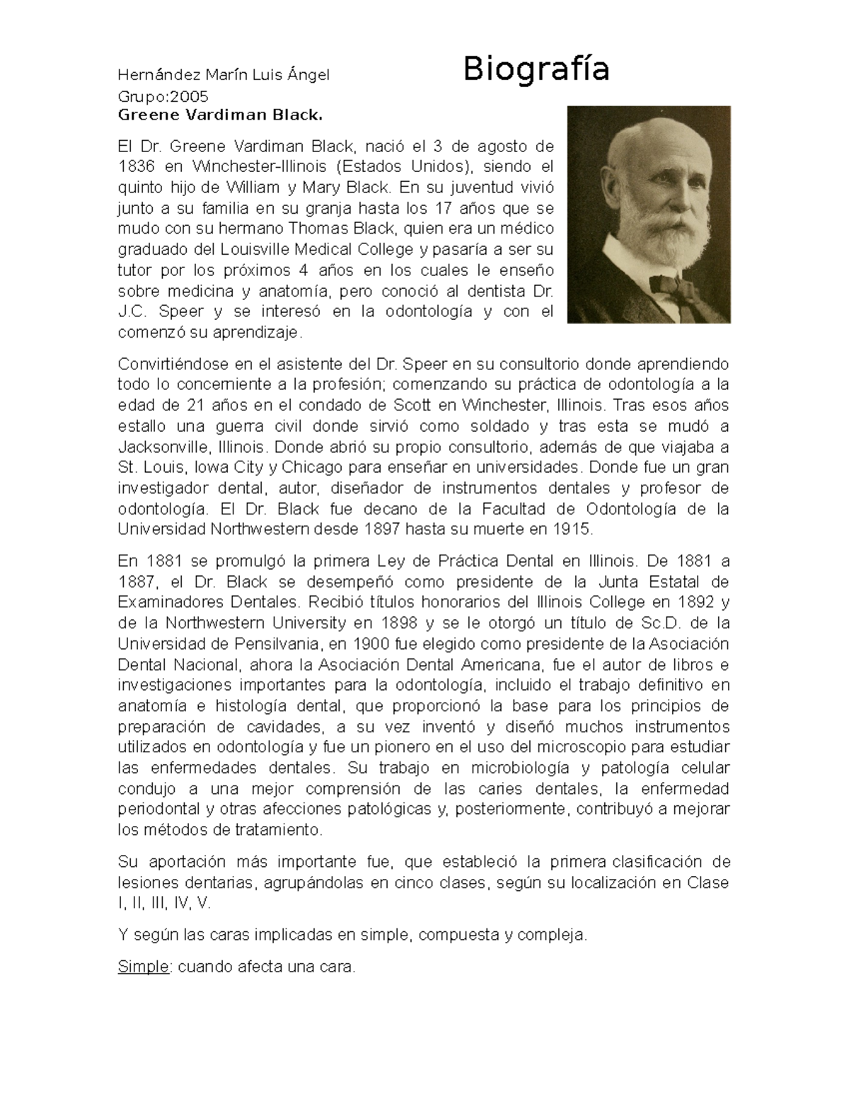 Biografía del Dr. Greene Vardiman Black: Pionero en Odontología - Studocu