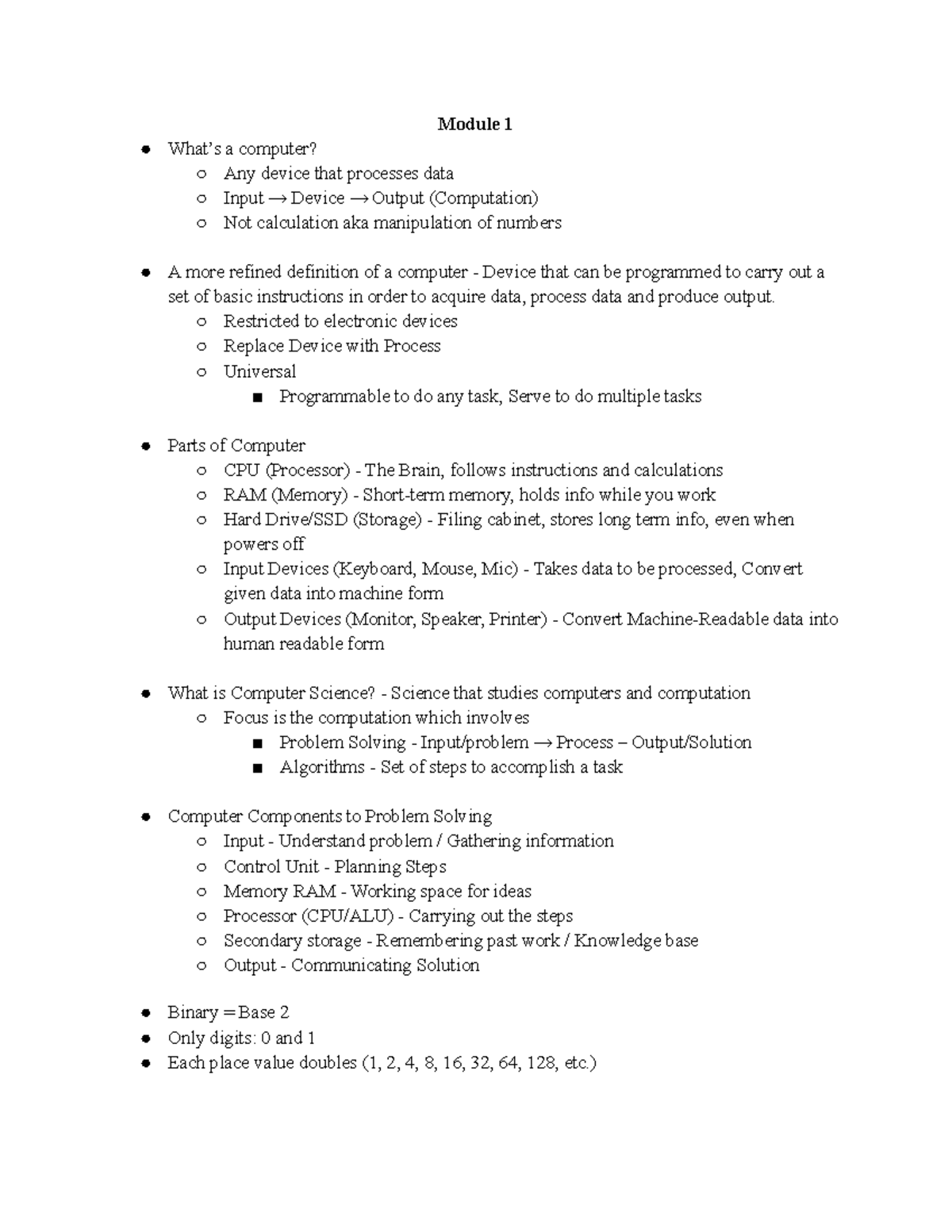 ITSC Module 1 & 2: Intro to Computers & Computational Thinking - Studocu