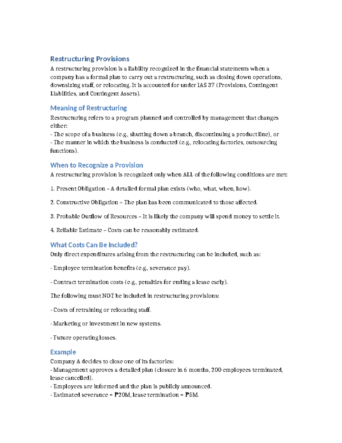 IAS 37: Restructuring Provisions Explained and Recognized Costs - Studocu