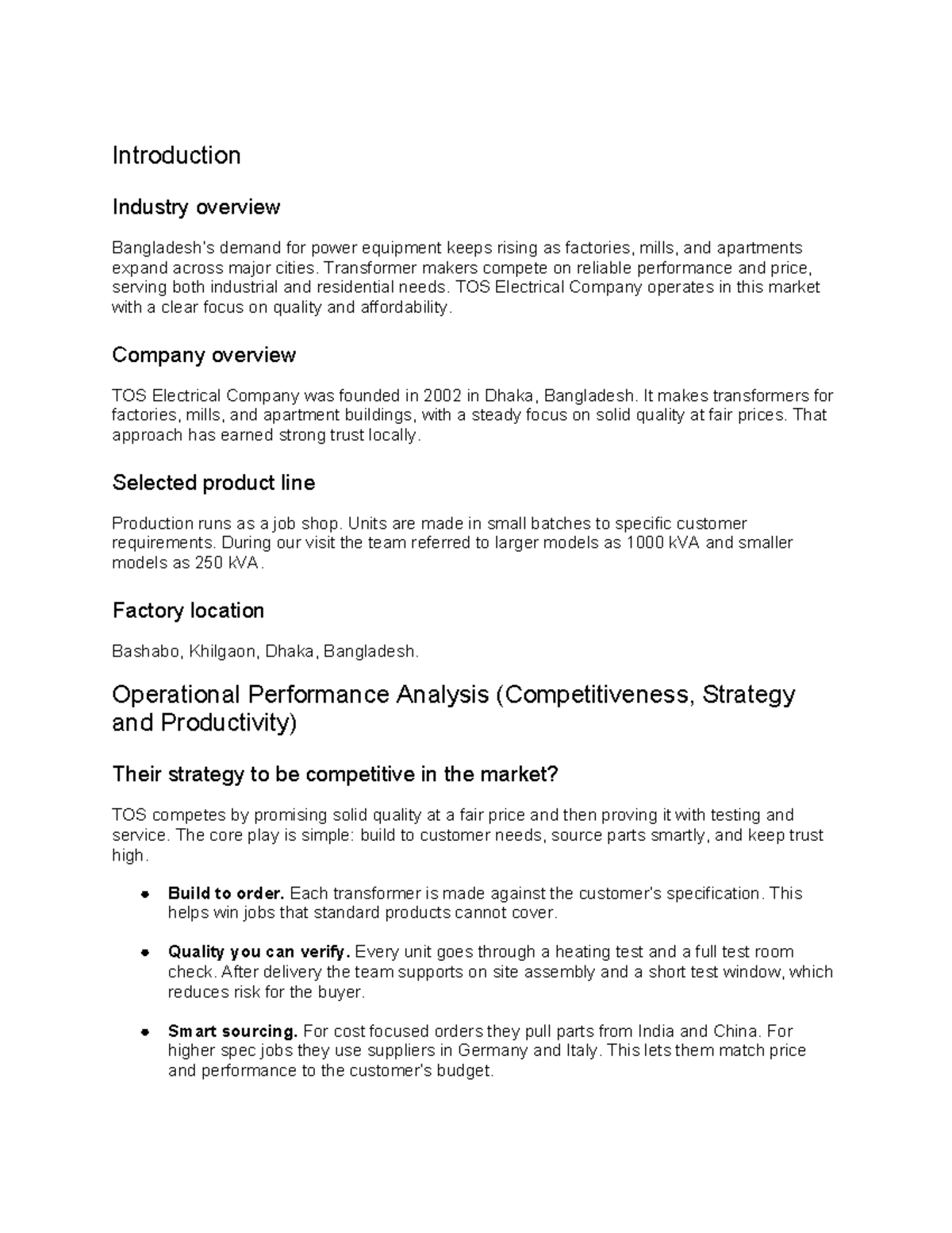 MGT330 Term Paper: TOS Electrical Company Market Analysis and Strategy ...