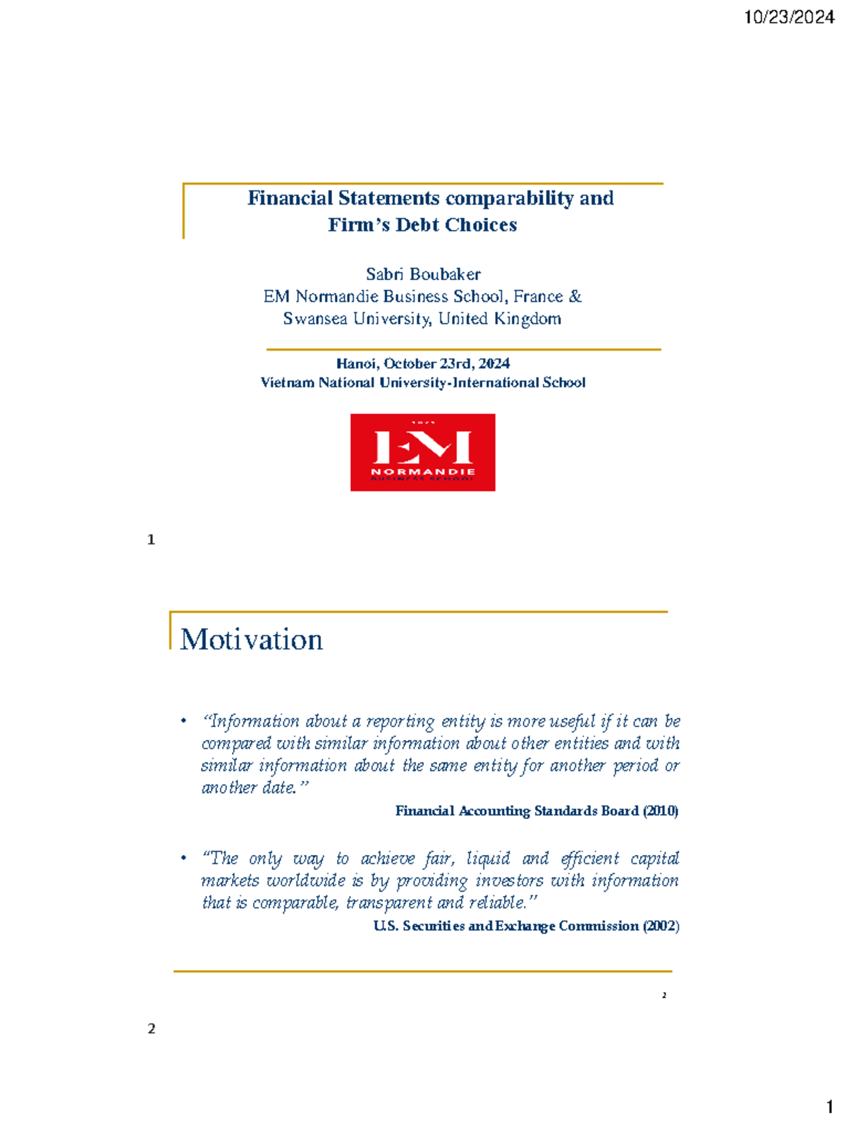 Comparability & Debt Choice - ####### Financial Statements ...