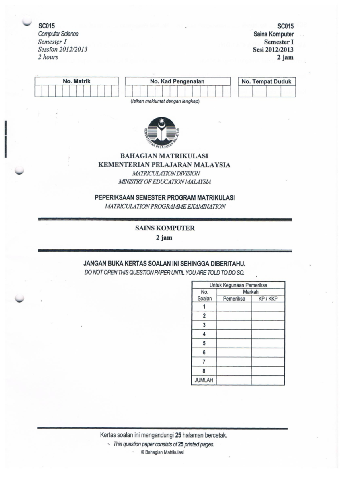 PSPM 1 Past Year Exam Papers (2012-2013) Review - Studocu