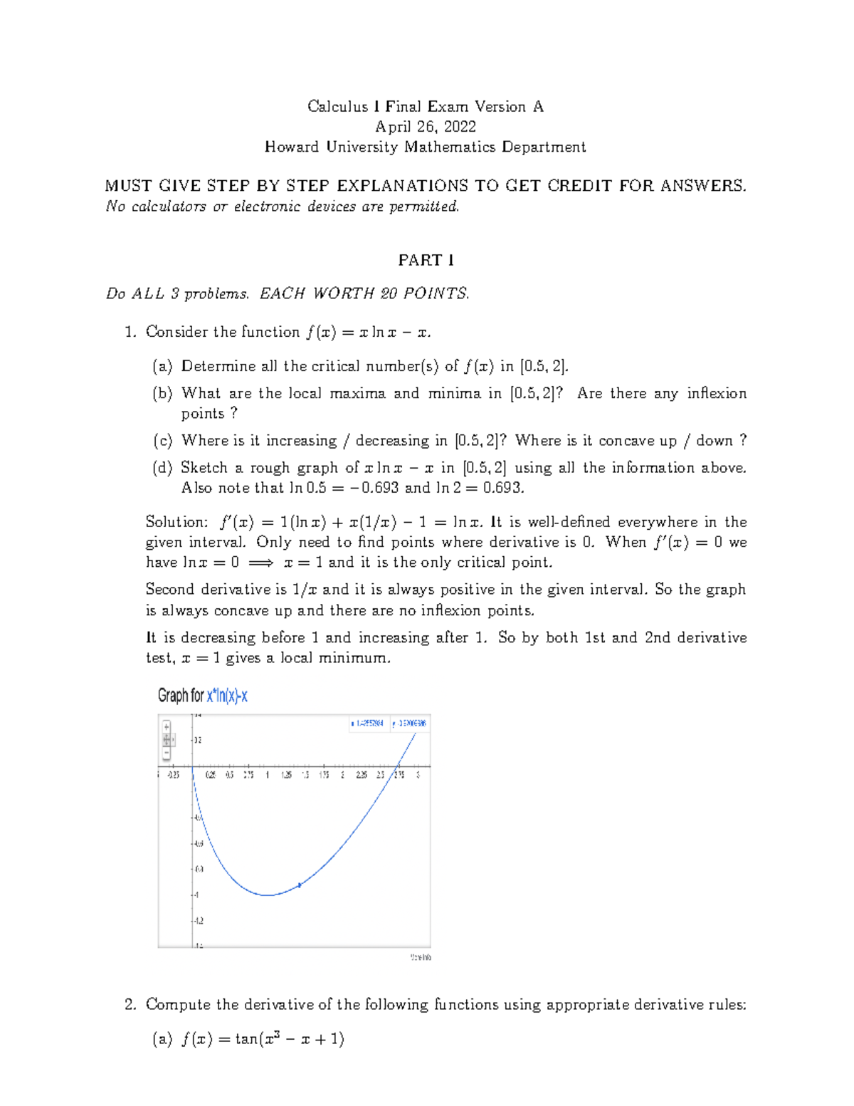 Calculus I S22 Final Exam V2A Solutions with Step-by-Step Explanations ...