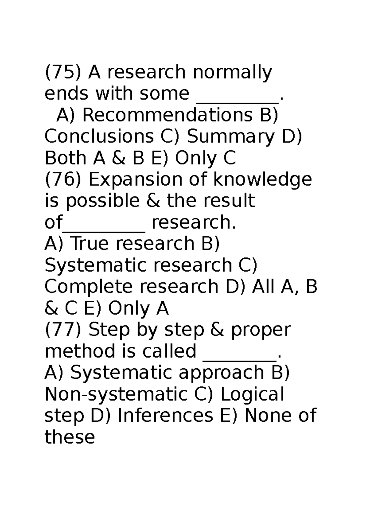 Research Methodology MCQs - Comprehensive Notes - Studocu