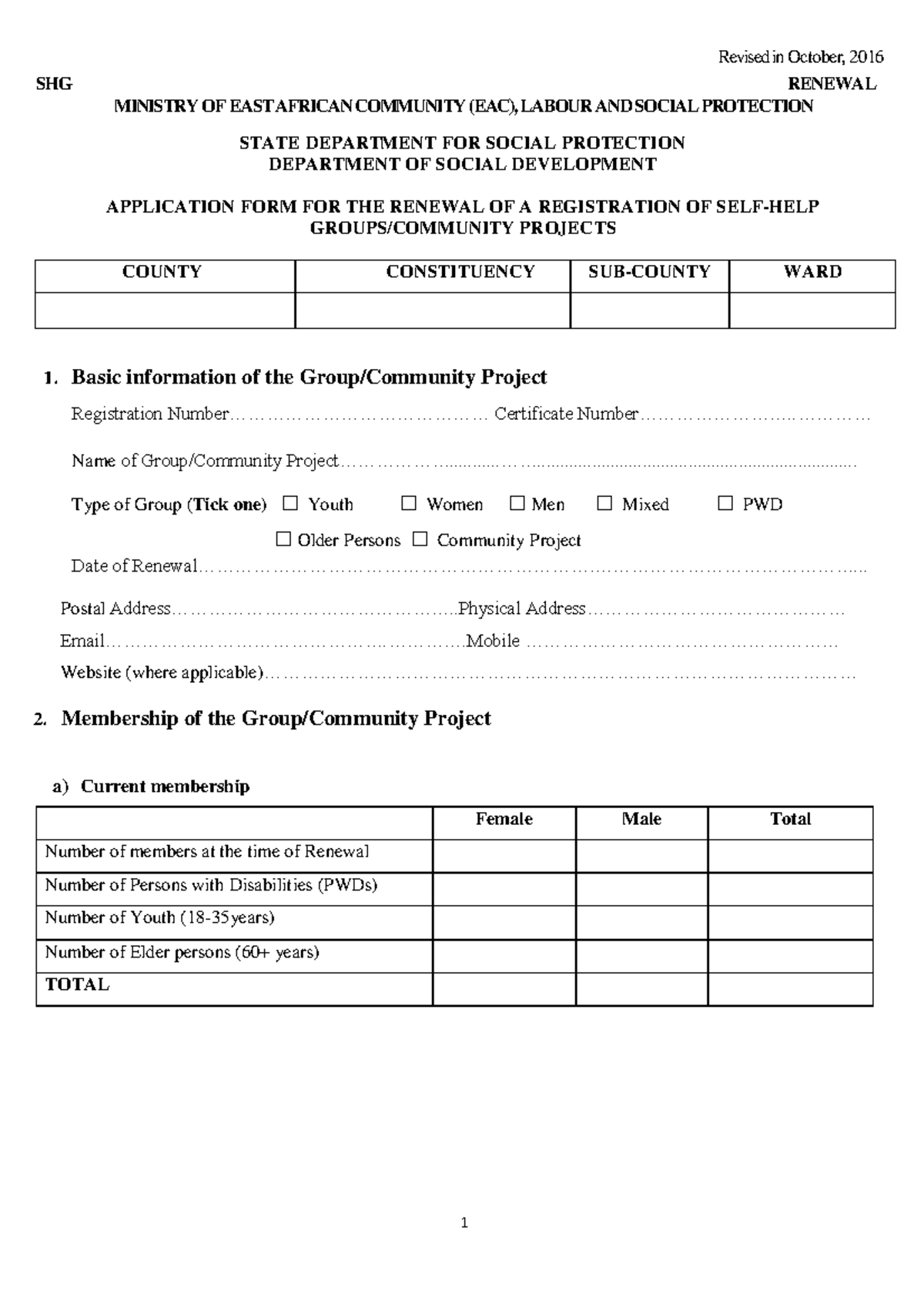 EAC SHG Renewal Application Form - October 2016 Update - Studocu